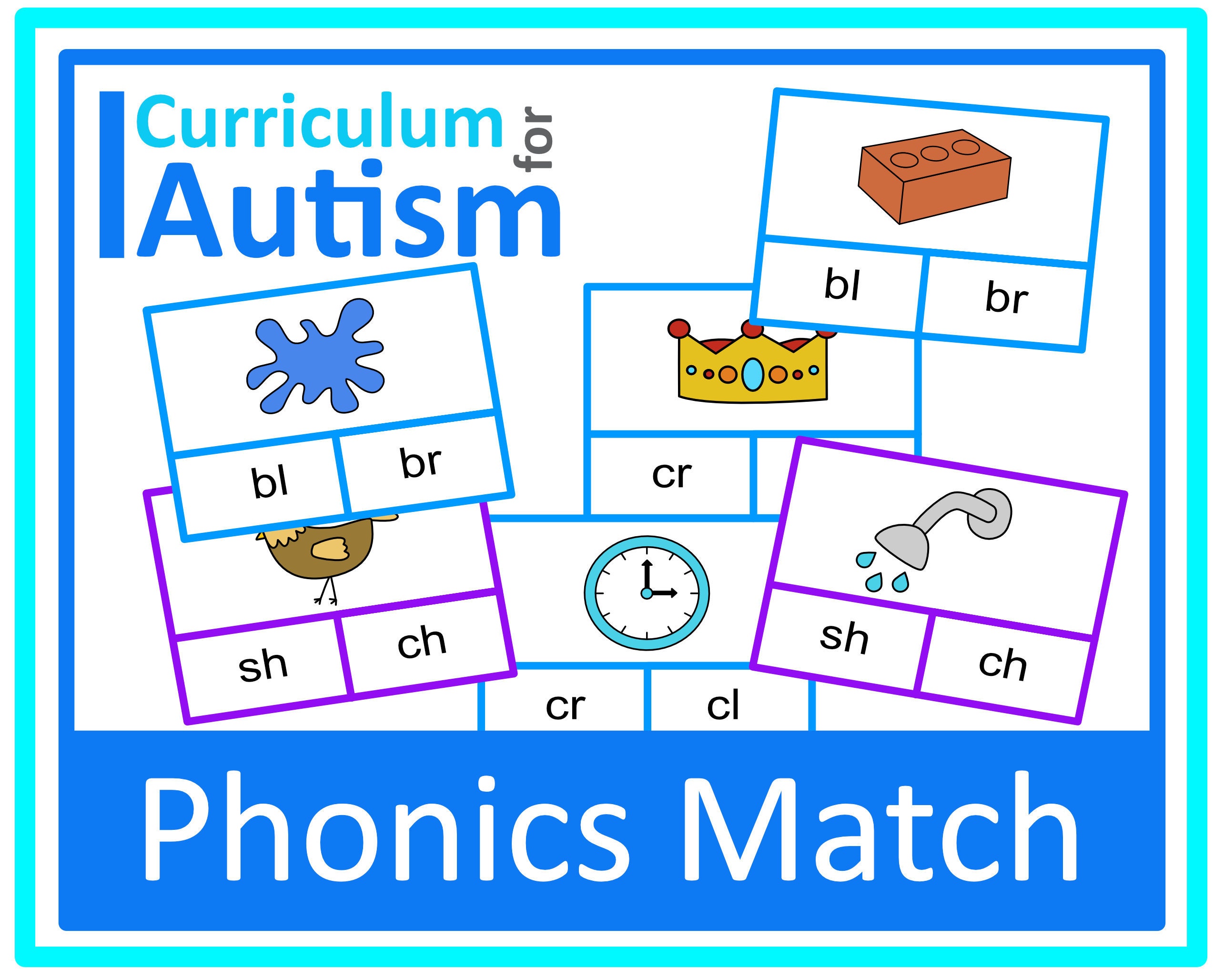 Phonics Blends & Digraphs Picture Match Clip Cards Autism Special ...