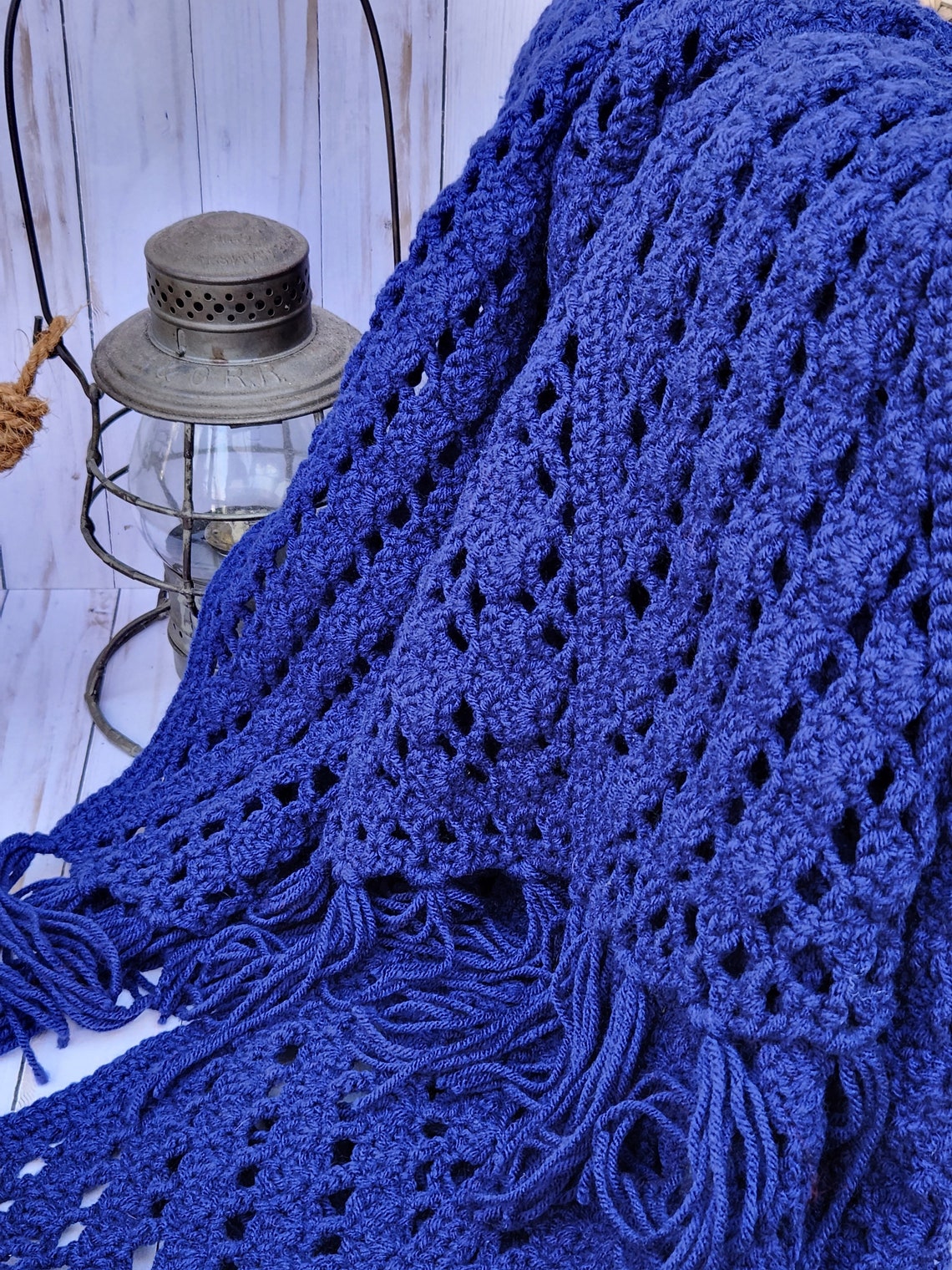 Crochet Navy Blue Blanket Diamond Stitch - Etsy