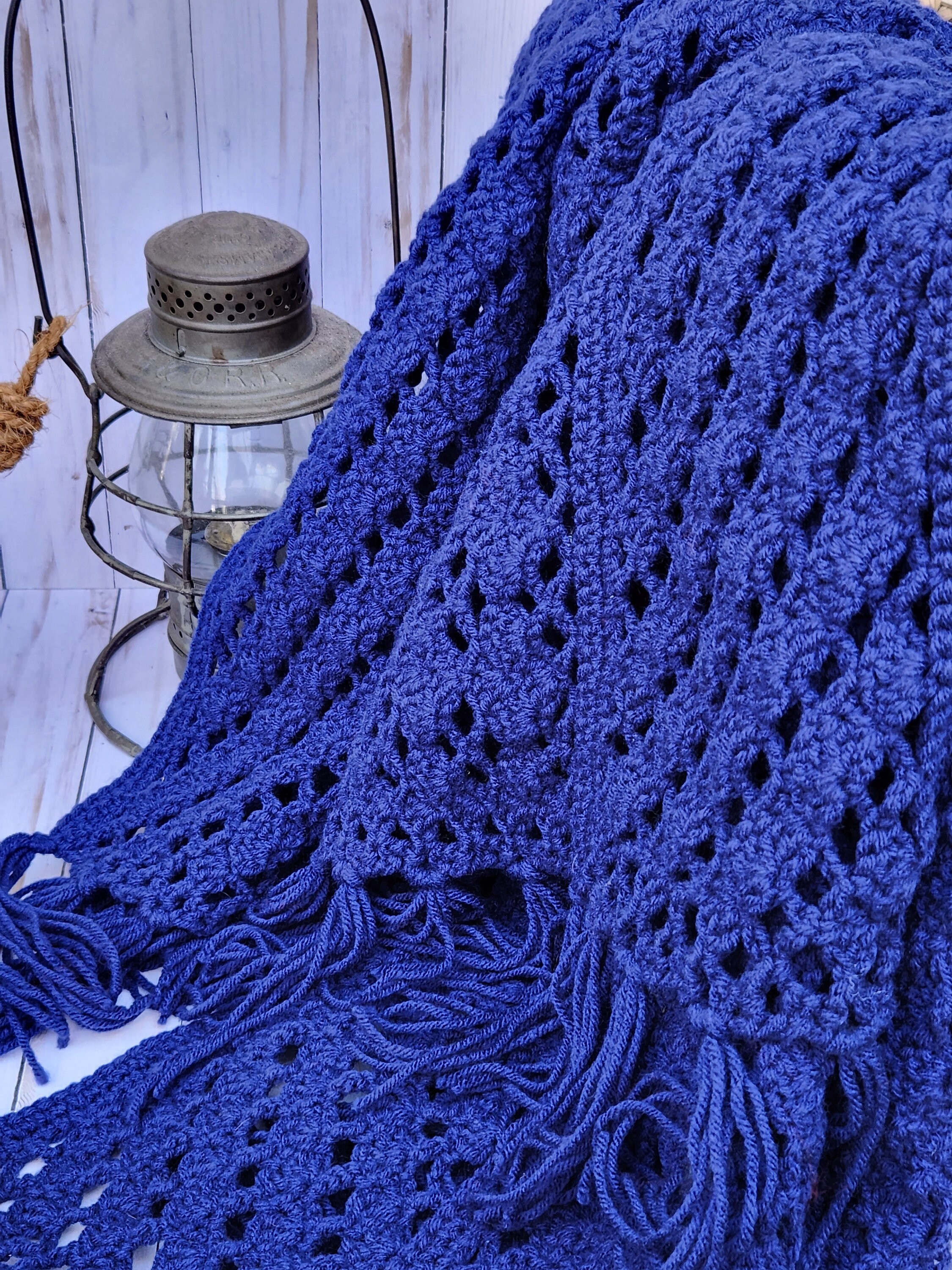 Crochet Navy Blue Blanket Diamond Stitch - Etsy