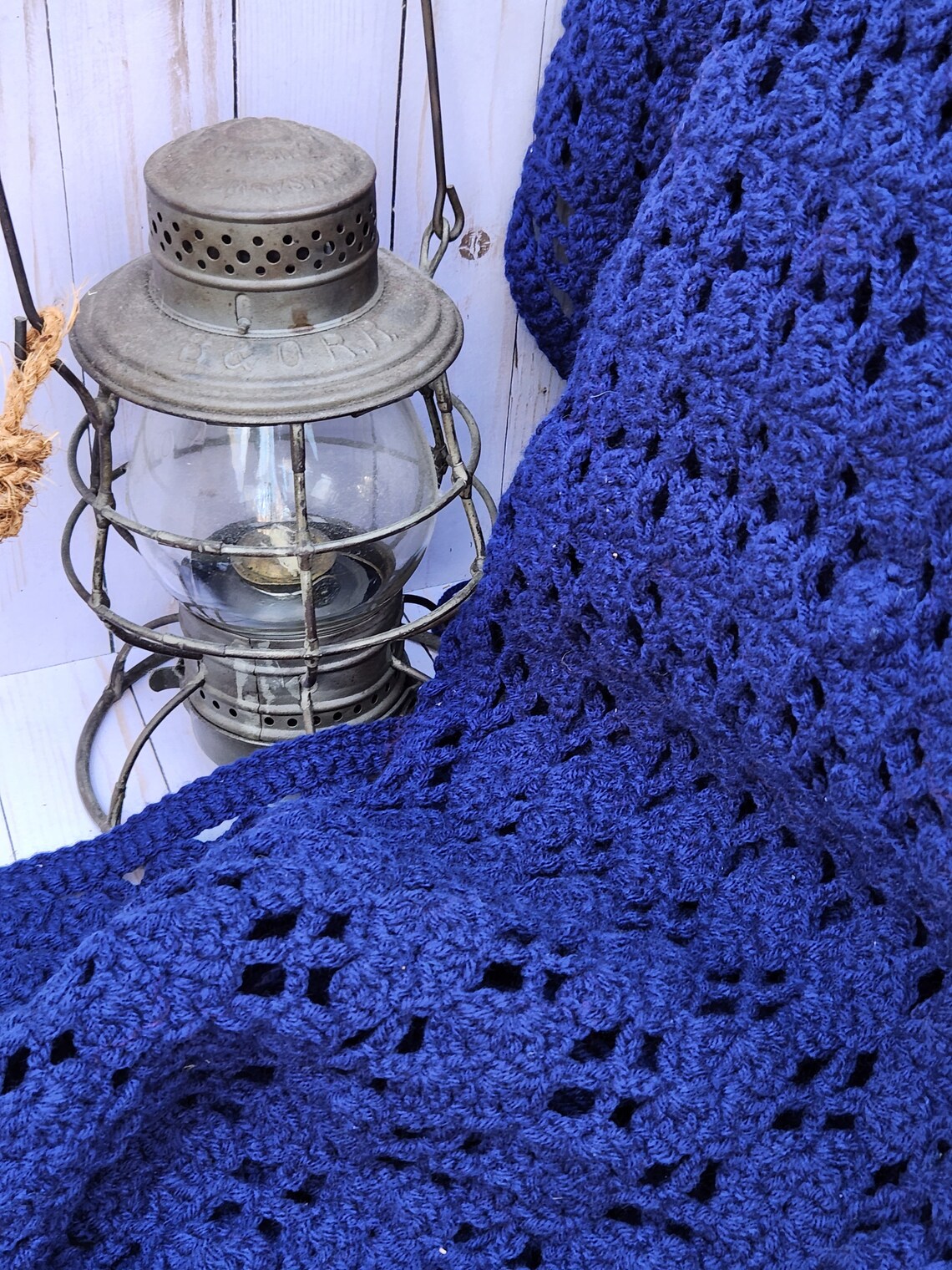 Crochet Navy Blue Blanket Diamond Stitch - Etsy