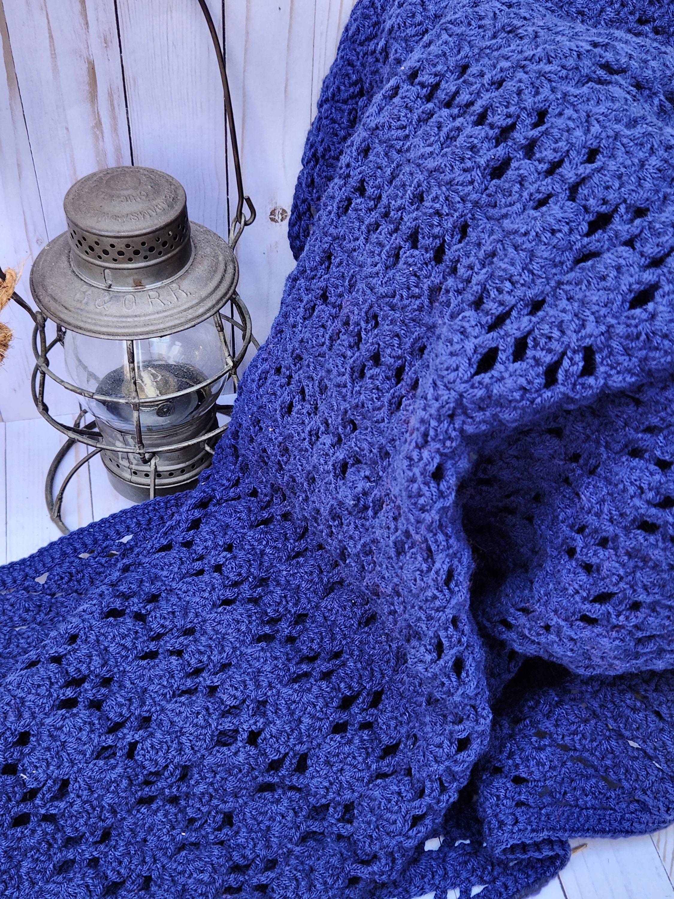 Crochet Navy Blue Blanket Diamond Stitch - Etsy