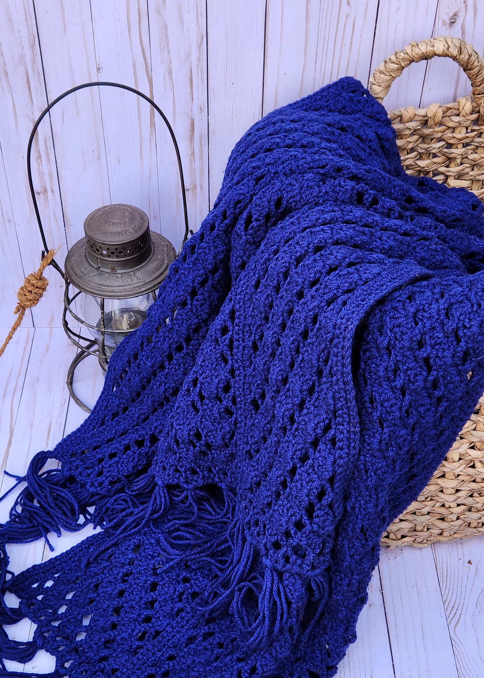 Crochet Navy Blue Blanket Diamond Stitch - Etsy