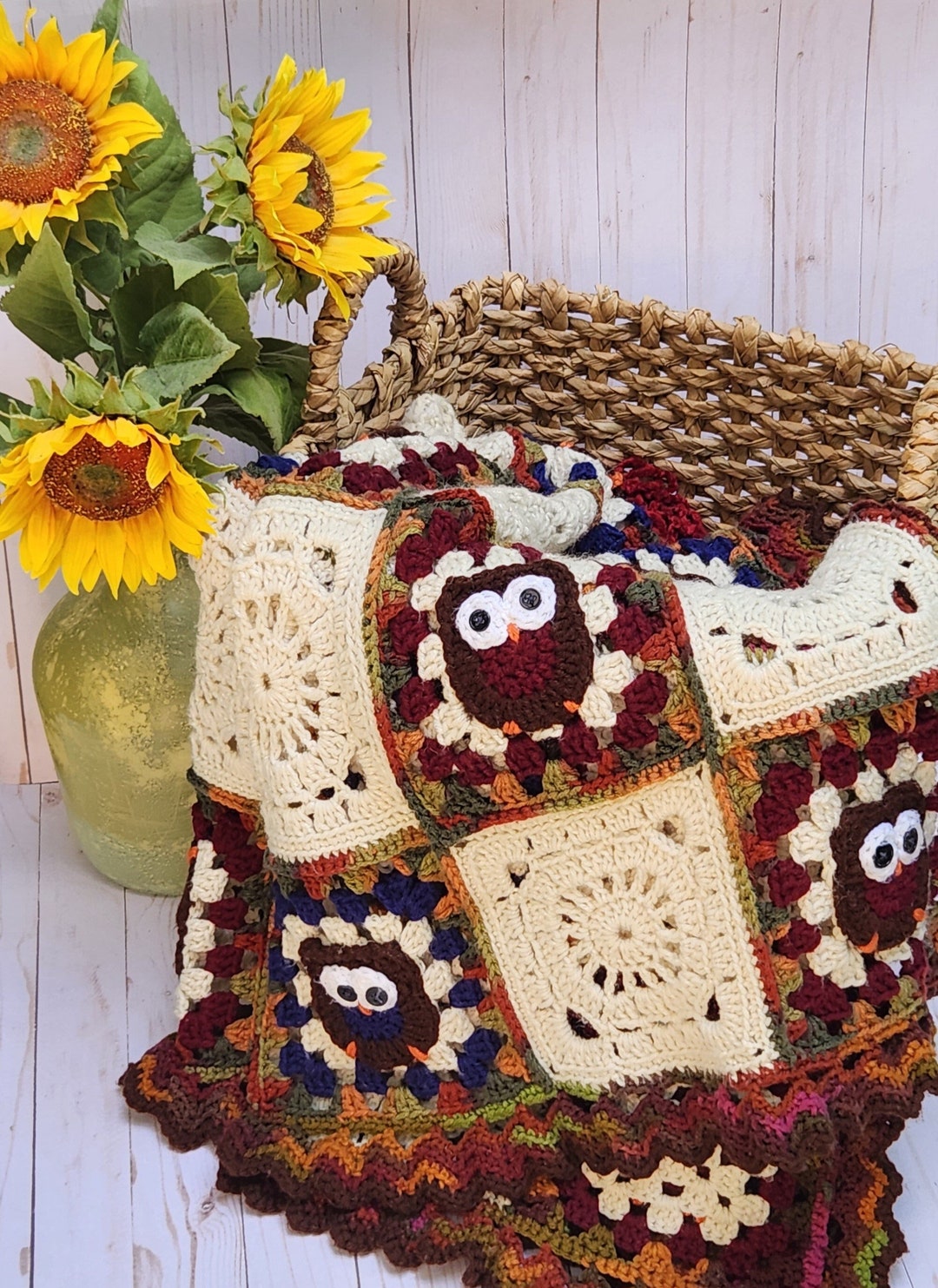 Crochet Owl Granny Square Throw Blanket - Etsy