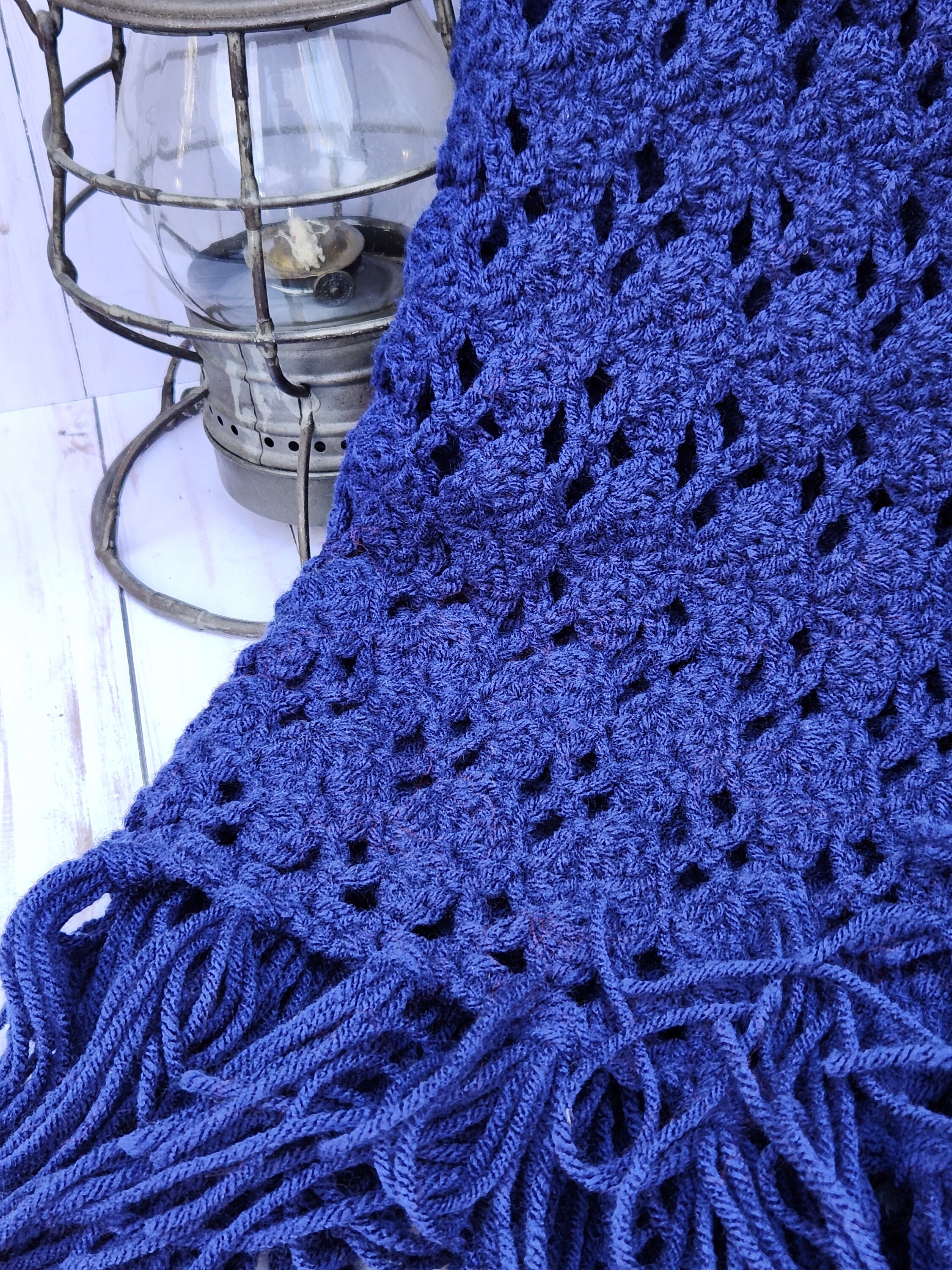 Crochet Navy Blue Blanket Diamond Stitch - Etsy
