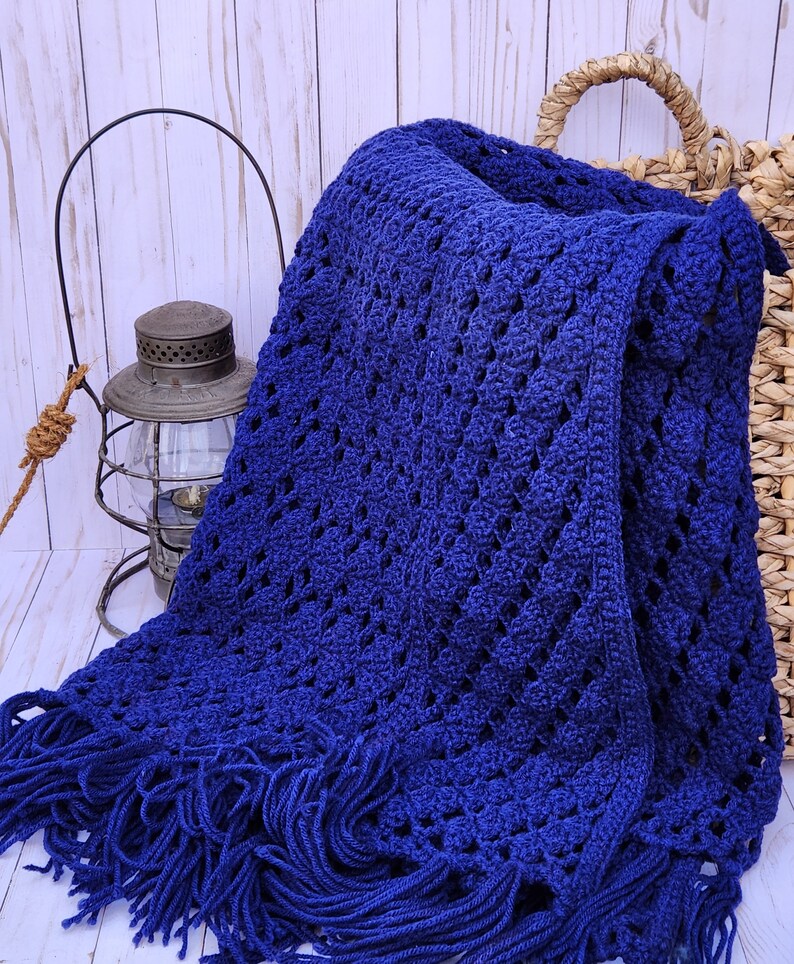 Crochet Navy Blue Blanket Diamond Stitch - Etsy