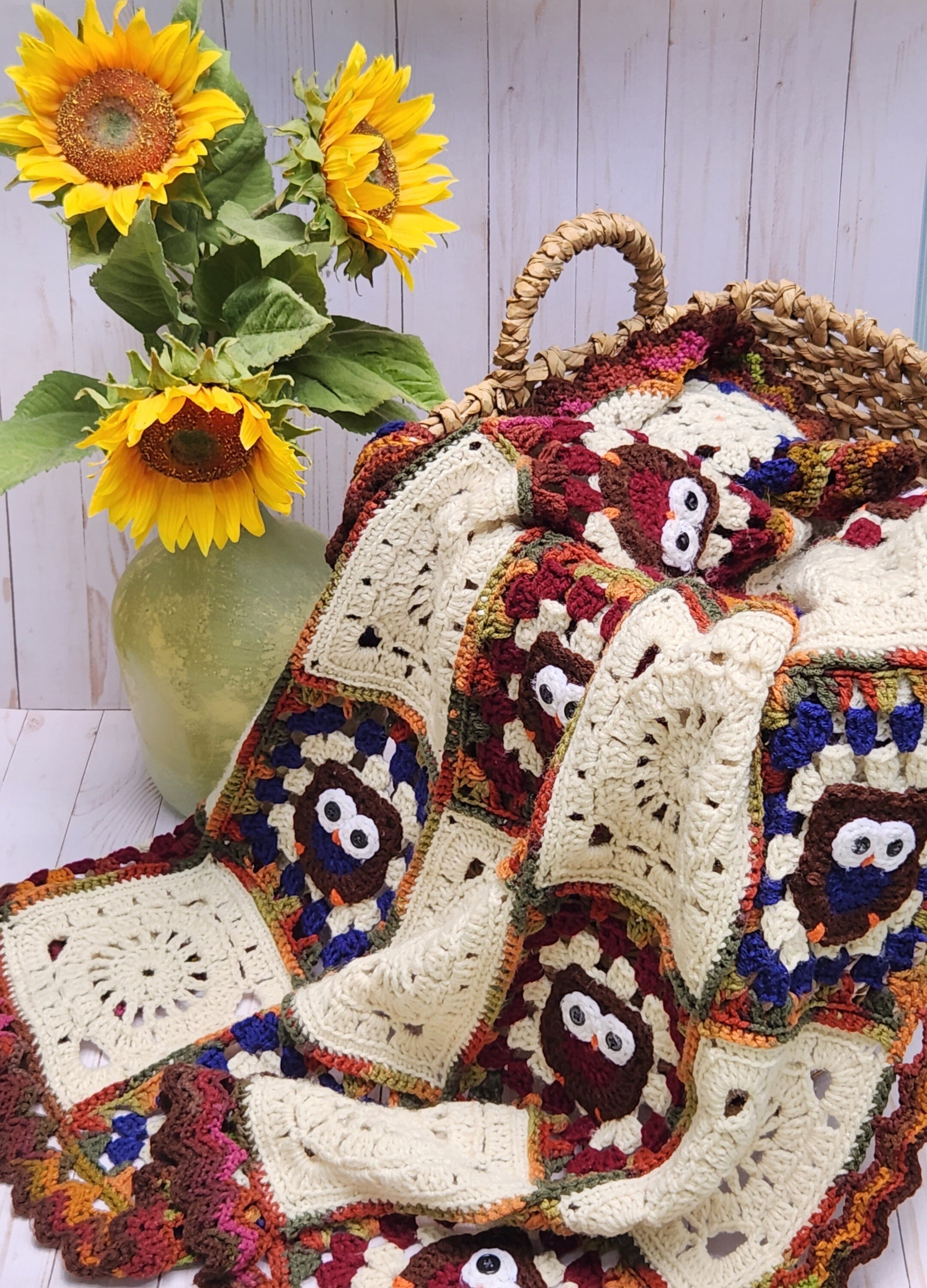 Crochet Owl Granny Square Throw Blanket - Etsy