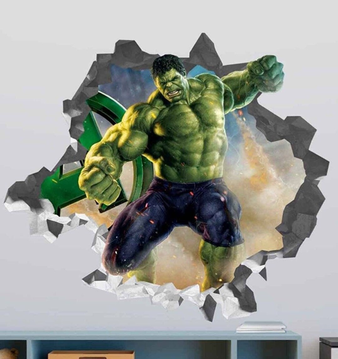 Marvel Avengers 3D Wall Sticker, Youth Room Wall Design, Hulk, Captain ...