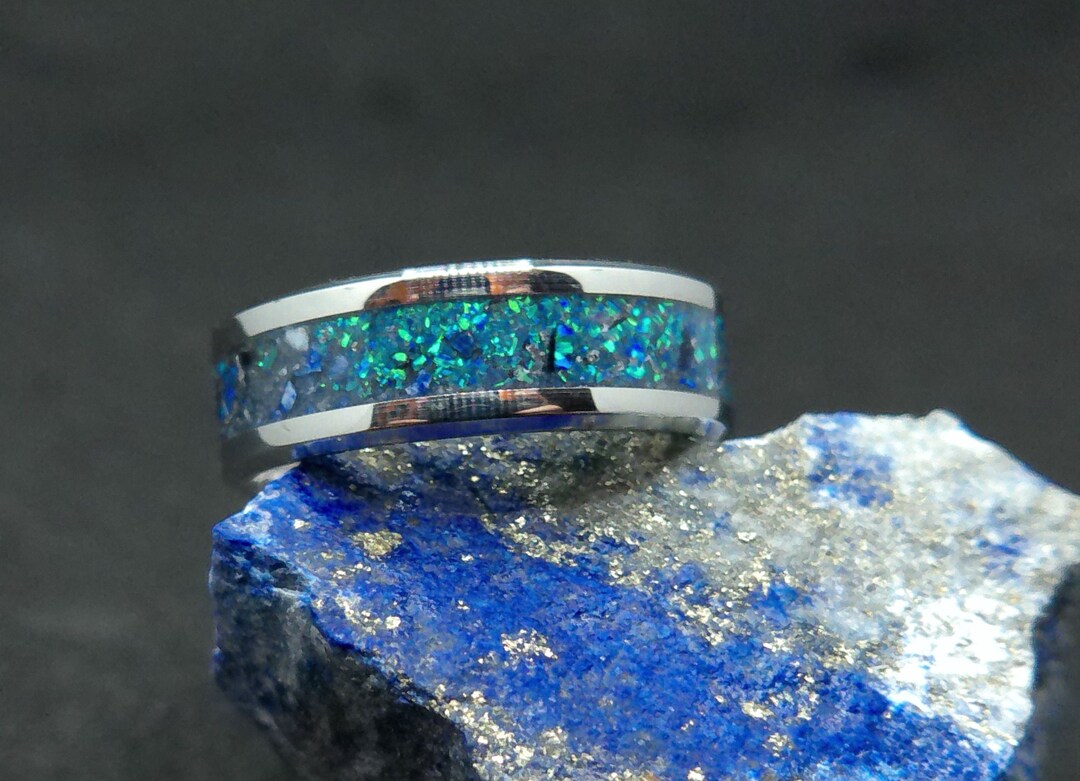 Lapis Lazuli Peacock Synthetic Opal Inlayed Ring - Etsy