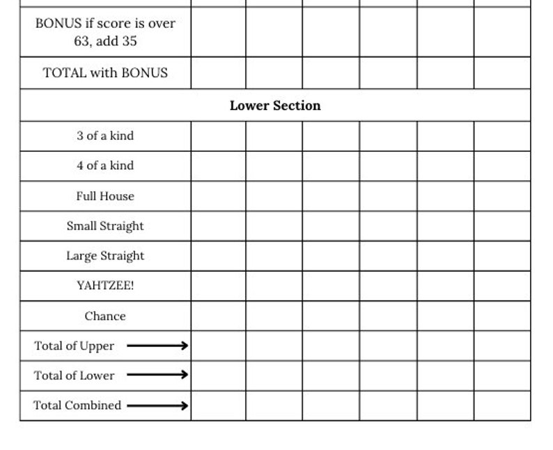 Yahtzee Score Card Digital Download - Etsy