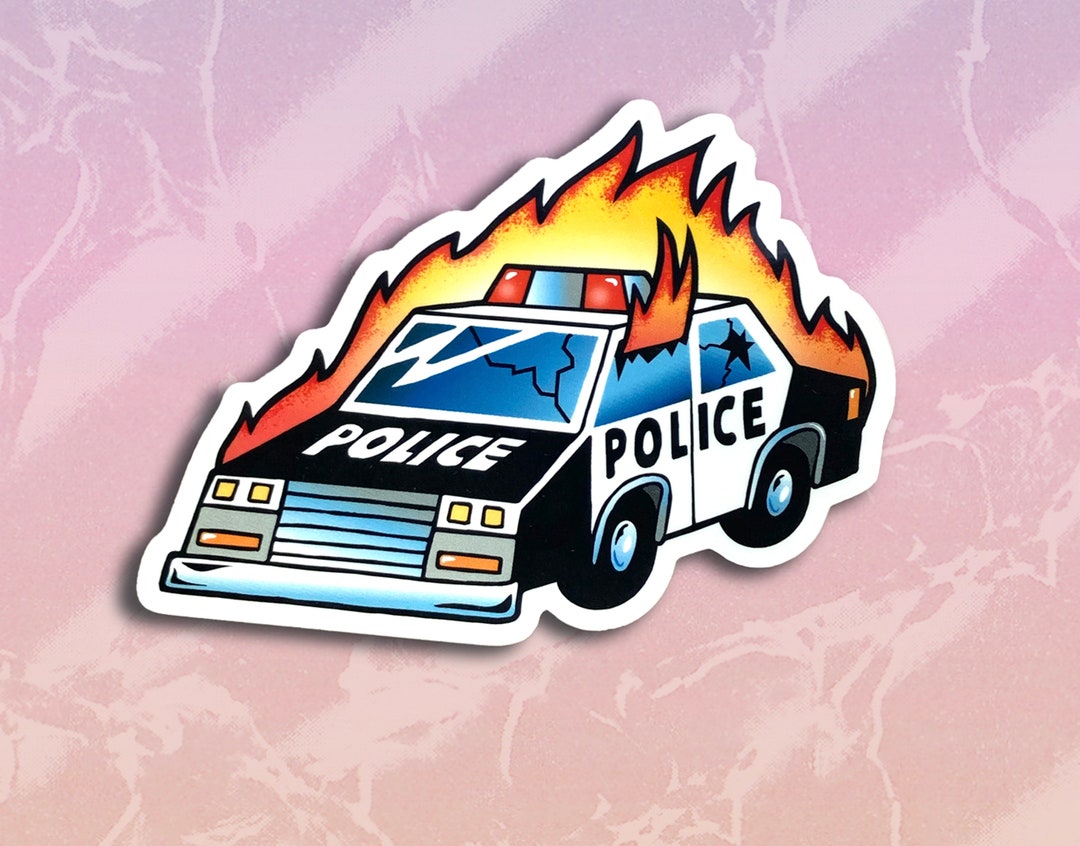 Police Car Fire Sticker for Skateboard Cartoon Illustration - Etsy