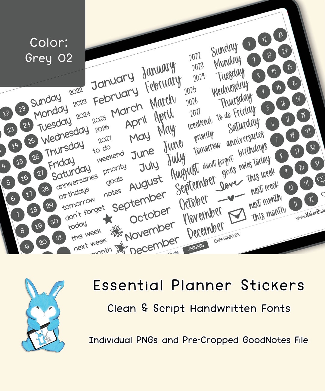 Grey 02 | Date Dots - Months - Days - Years - Doodles - Labels ...