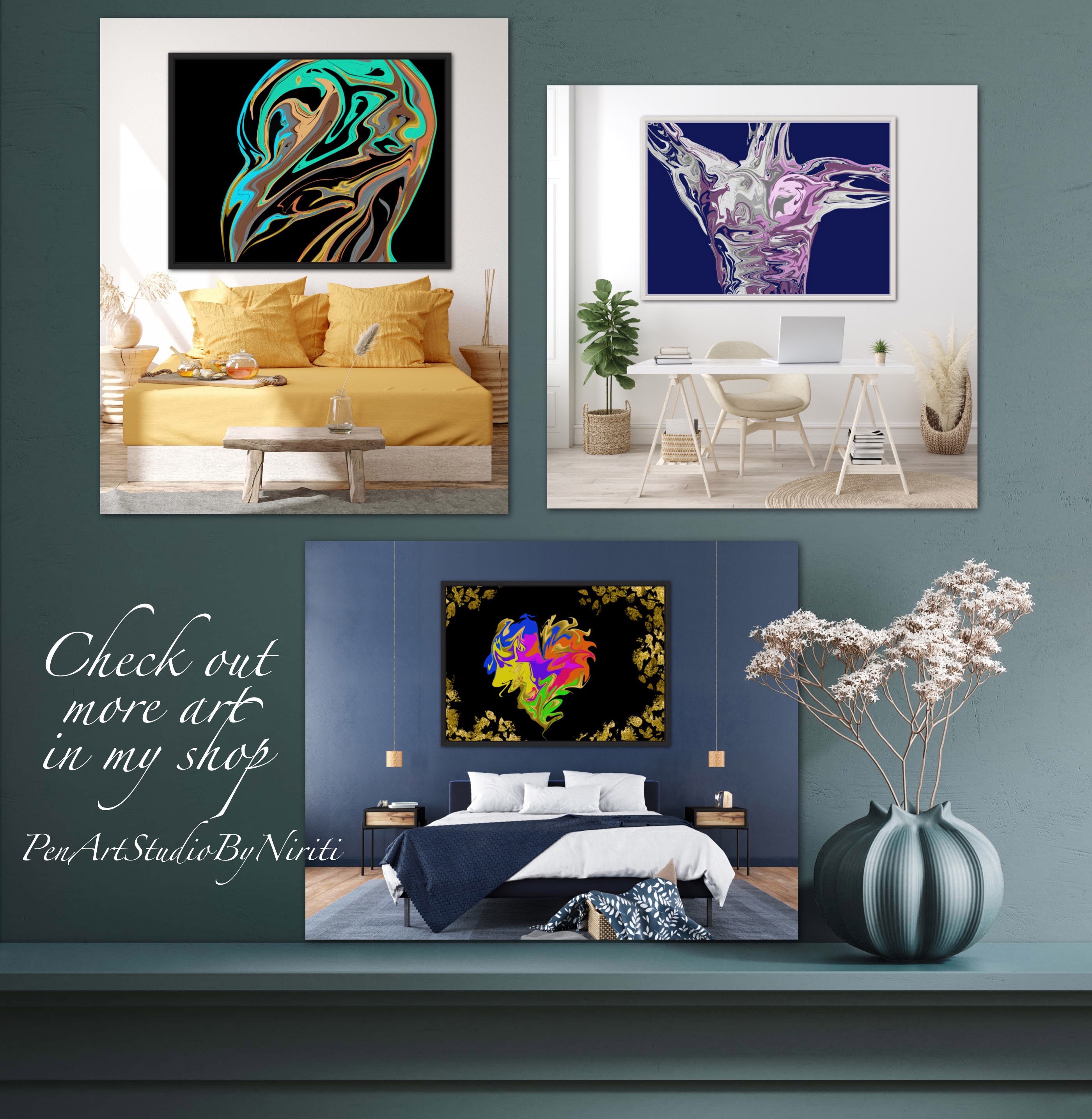 Colorful Preppy Room Decor Wall Art, Extra Large Abstract Print, 21st ...