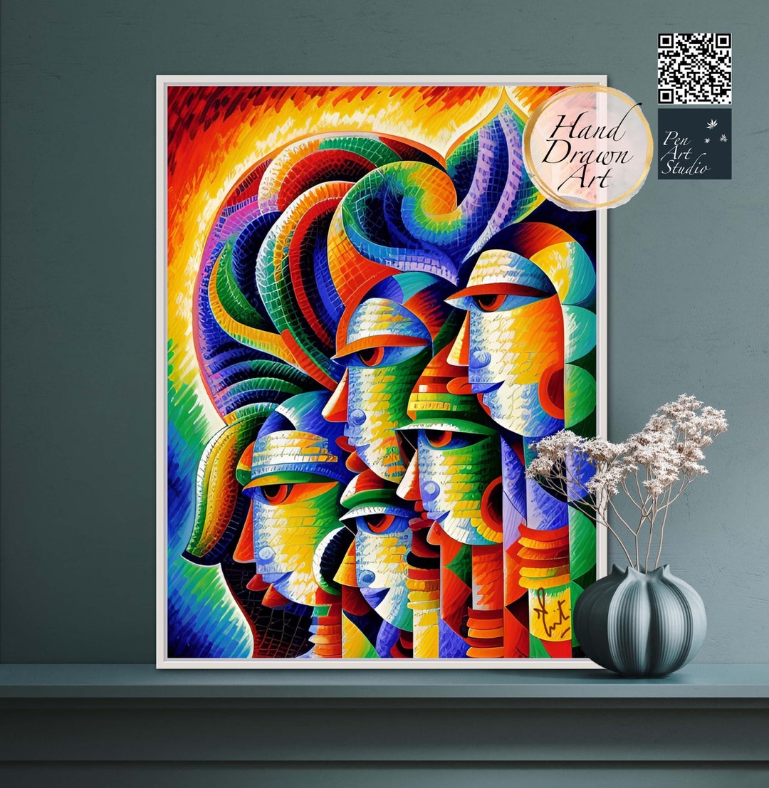 Rainbow Fauvism Female Friends Floral Wall Art Painting Print, Shabby ...