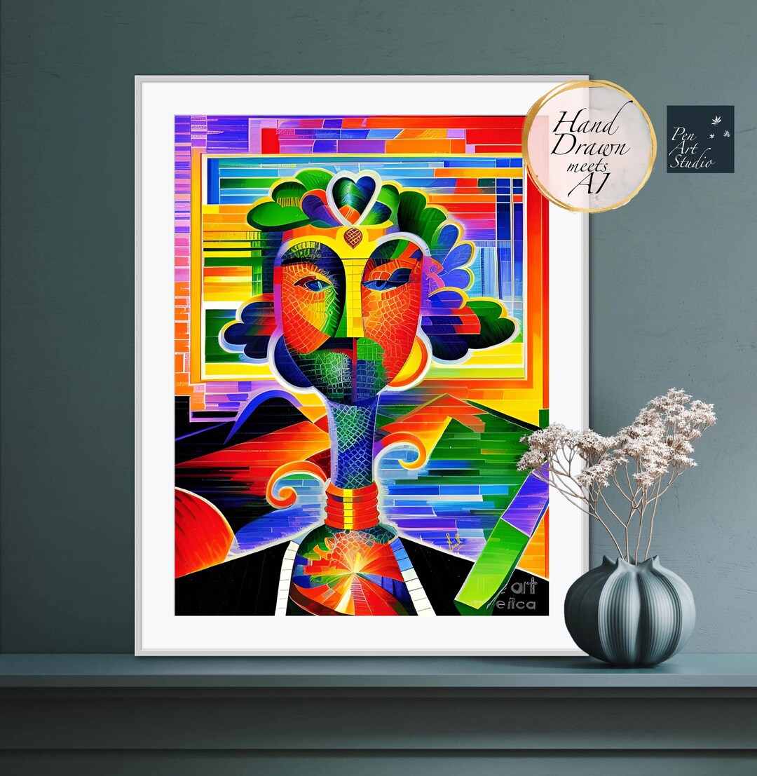 Trippy Fauvism Woman Floral Wall Art Painting Print, Shabby Chic Boho ...
