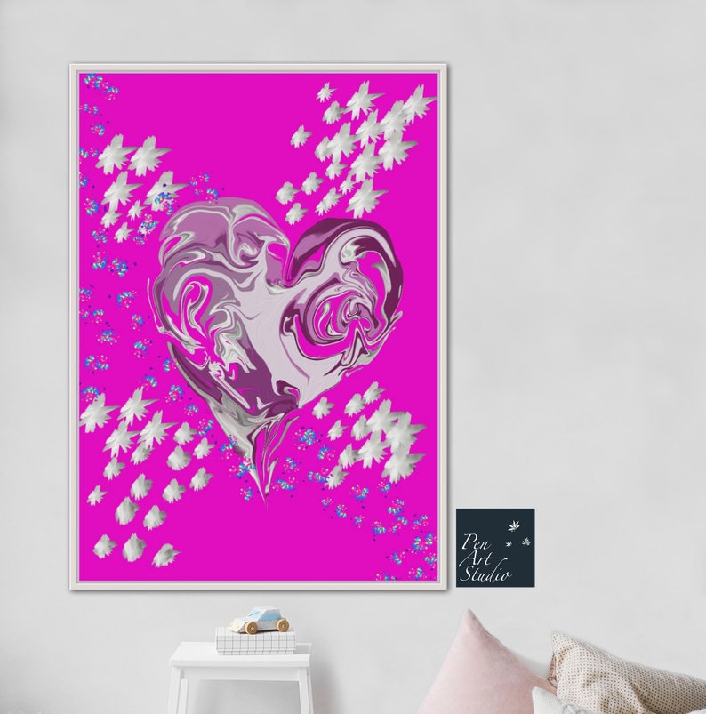Extra Large Shocking Pink Heart Wall Art Teenage Room Decor, Printable ...