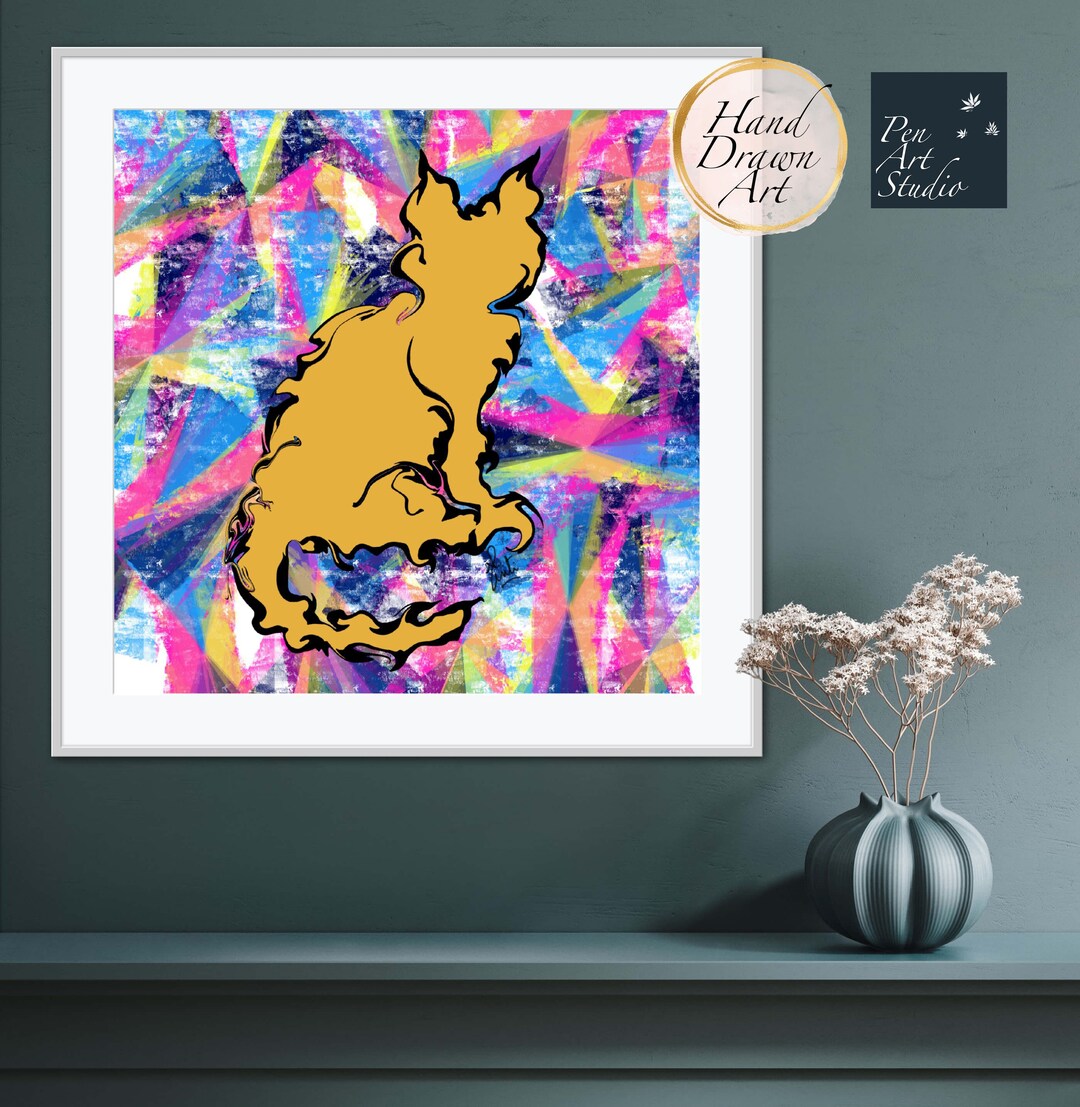 Playful Cartoon Cat Portrait as Printable Preppy Kids Nursery Room ...