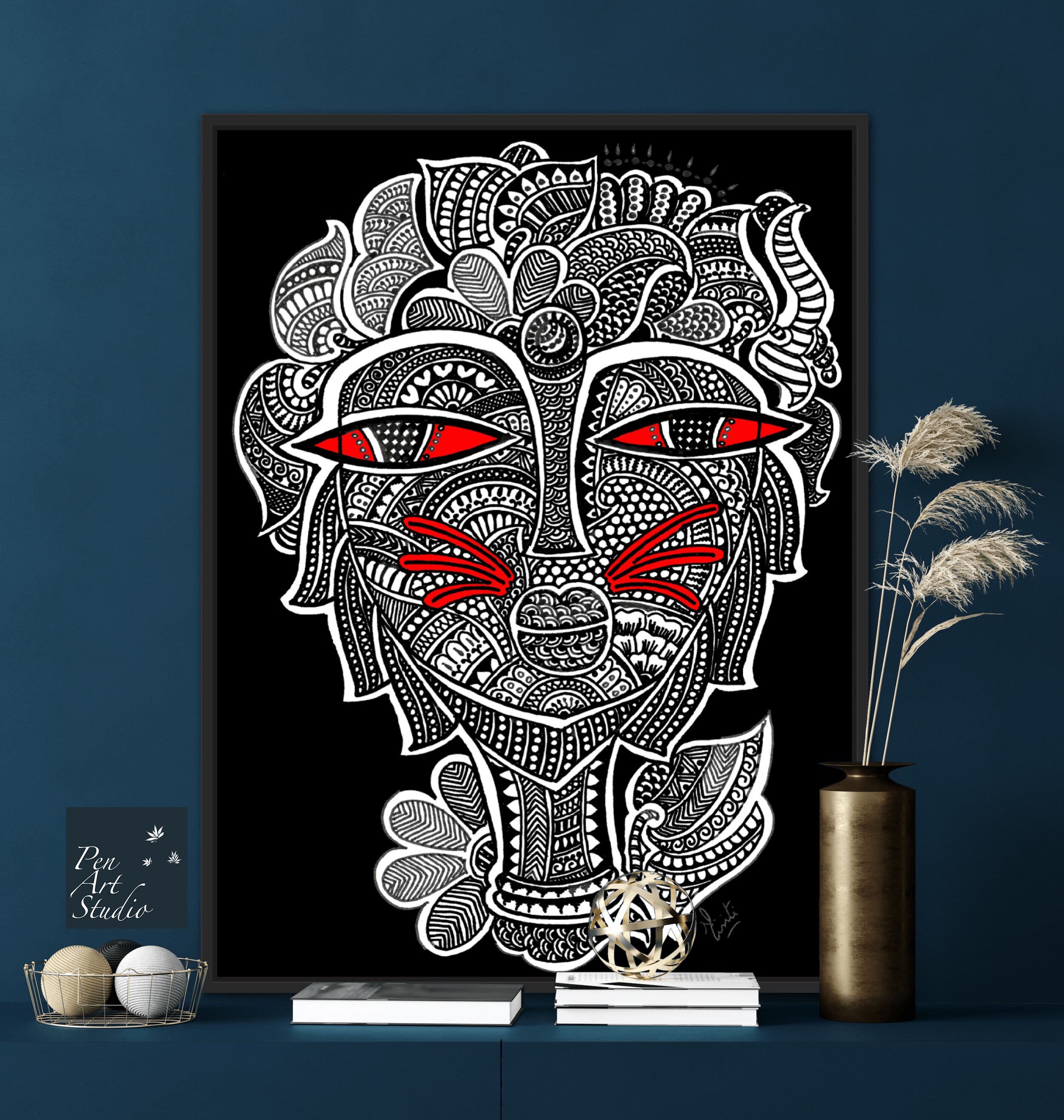 Female Goddess Lioness Wall Art Painting, Spooky Halloween Goth Witchy ...