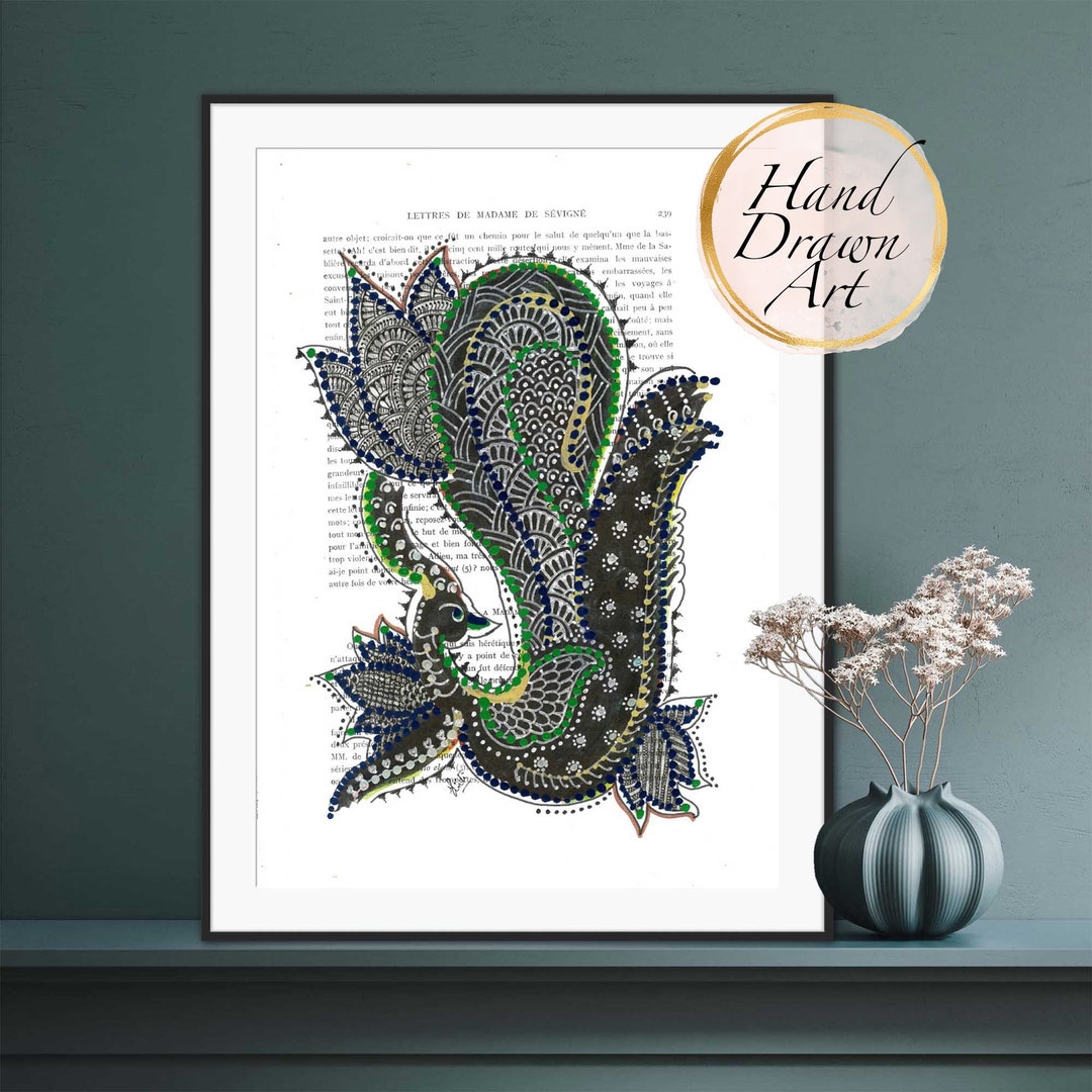 Masculine Black Peacock Bird Watcher Wall Art, Unique Goth Desk Decor ...