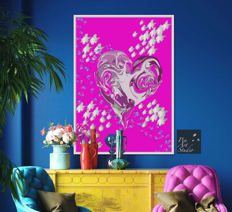 Extra Large Shocking Pink Heart Wall Art Teenage Room Decor, Printable ...