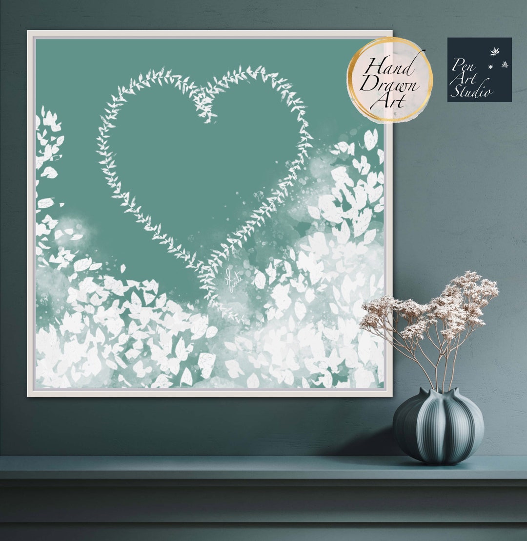 Sage Green Botanical Heart of Strings Wall Art, Minimalist Extra Large ...