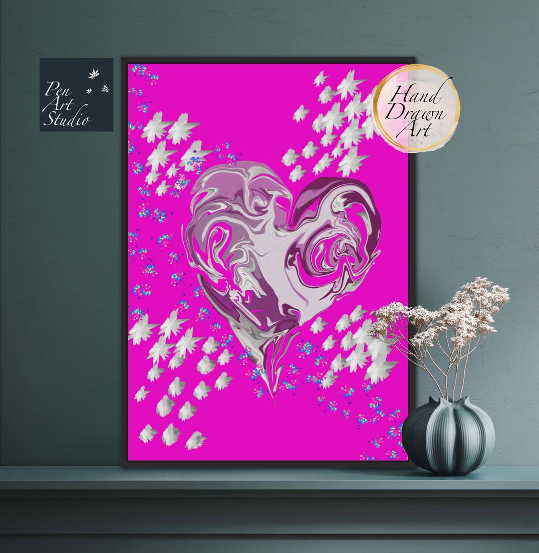 Extra Large Shocking Pink Heart Wall Art Teenage Room Decor, Printable ...