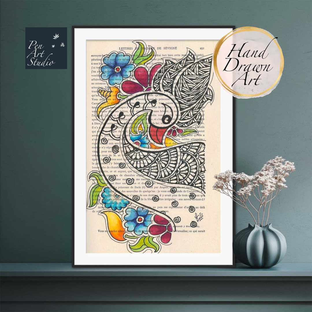 Mid Century Modern Peacock Zen Wall Art, Extra Large Printable Room ...