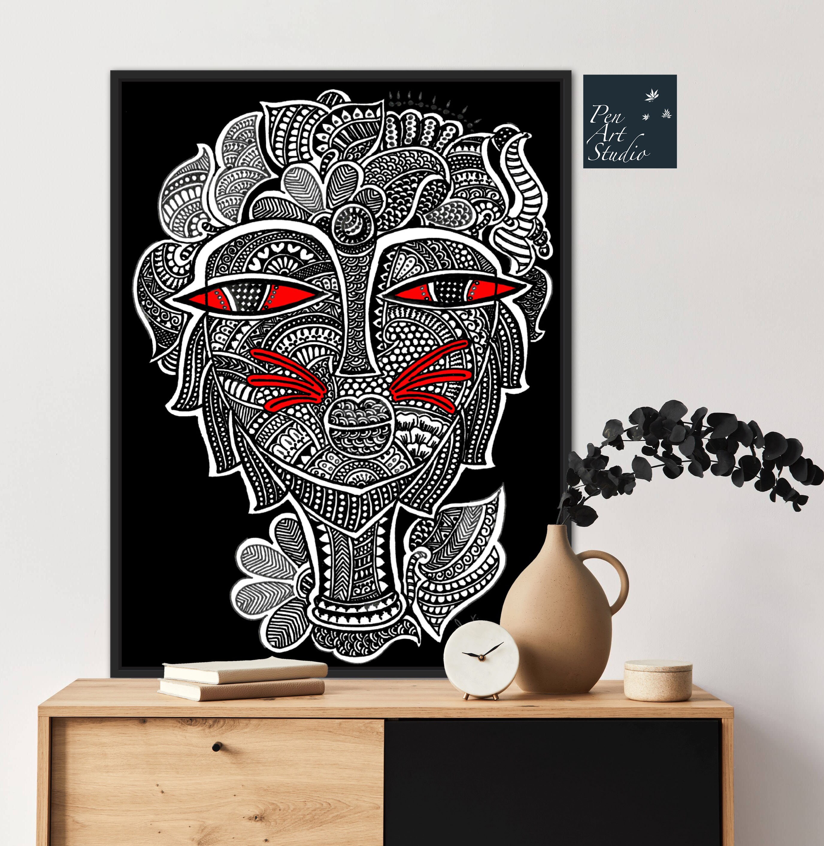 Female Goddess Lioness Wall Art Painting, Spooky Halloween Goth Witchy ...