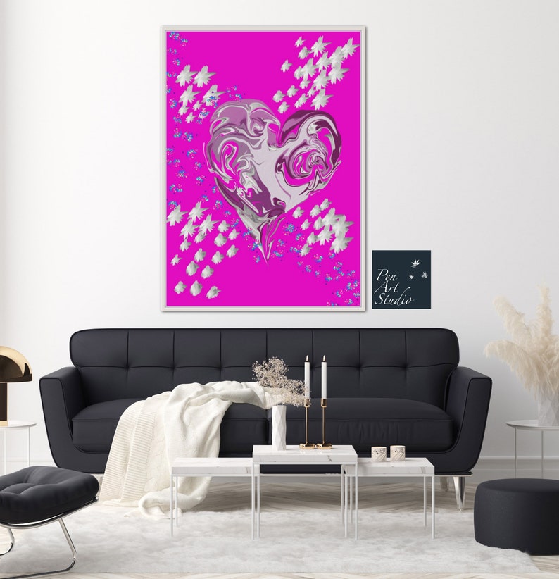 Extra Large Shocking Pink Heart Wall Art Teenage Room Decor, Printable ...