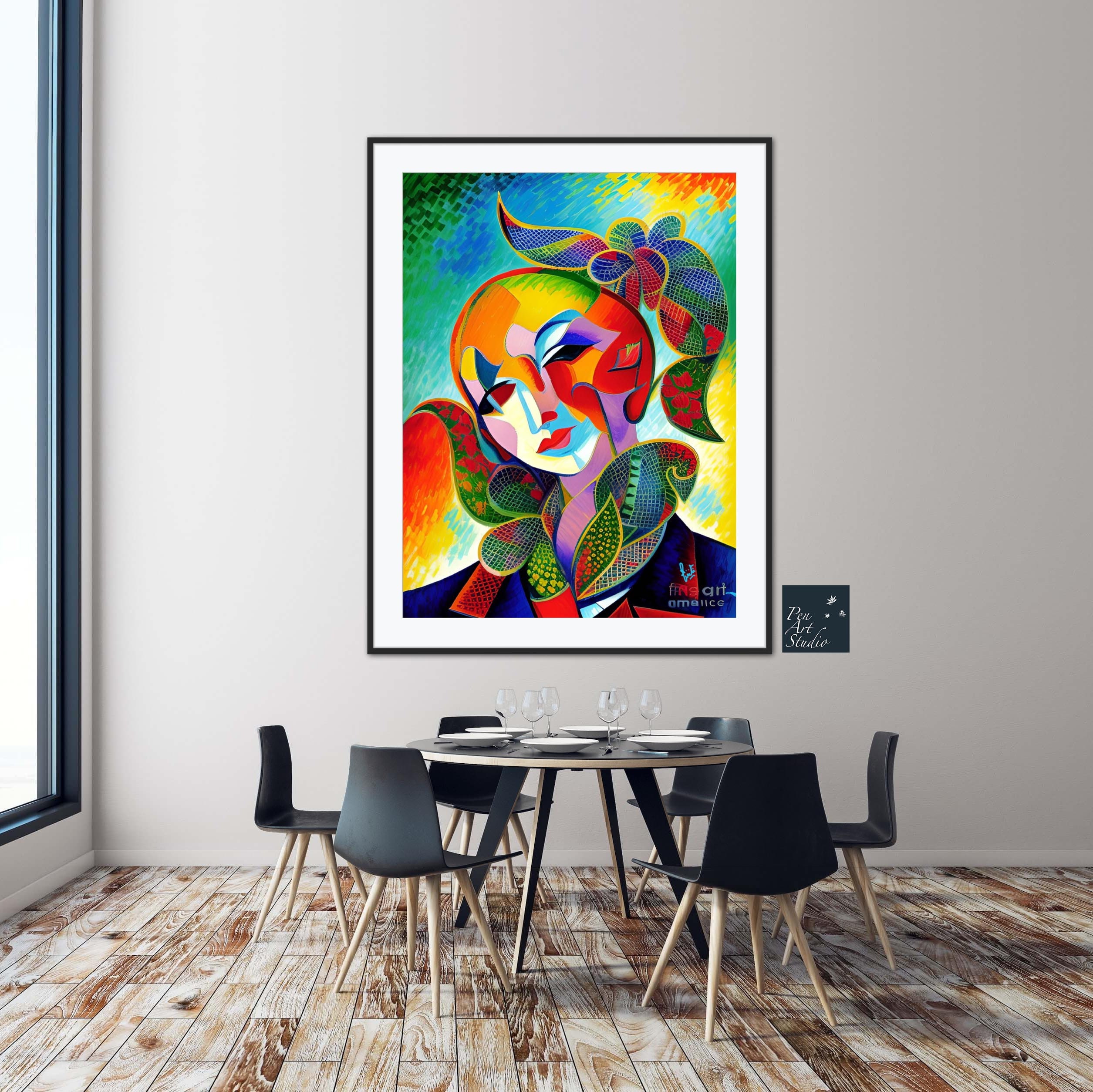 Rainbow Fauvism Mask Clown Floral Wall Art Painting Print, Shabby Chic ...