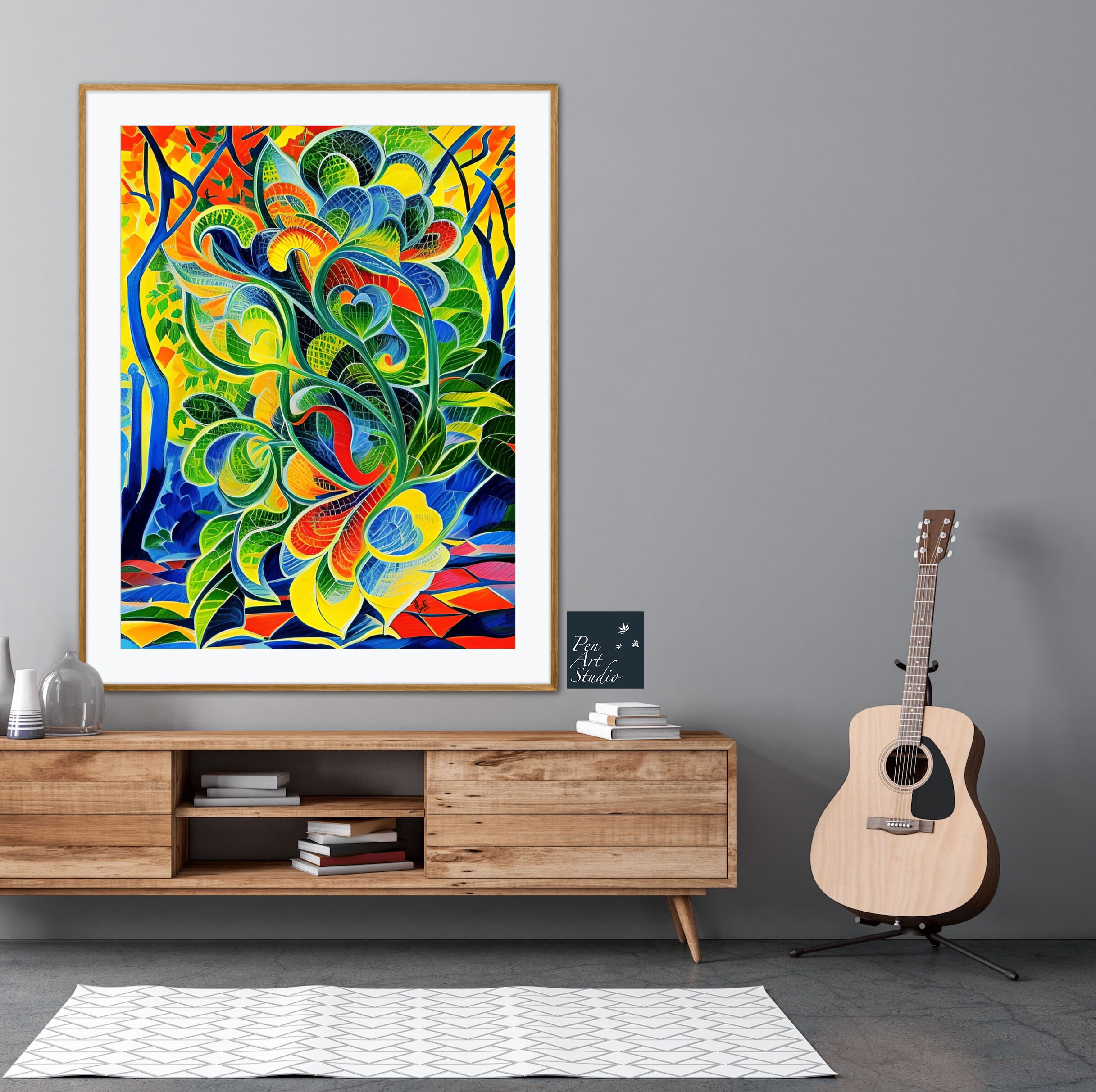 Trippy Fauvism Nature Floral Wall Art Painting Print, Shabby Chic Boho ...