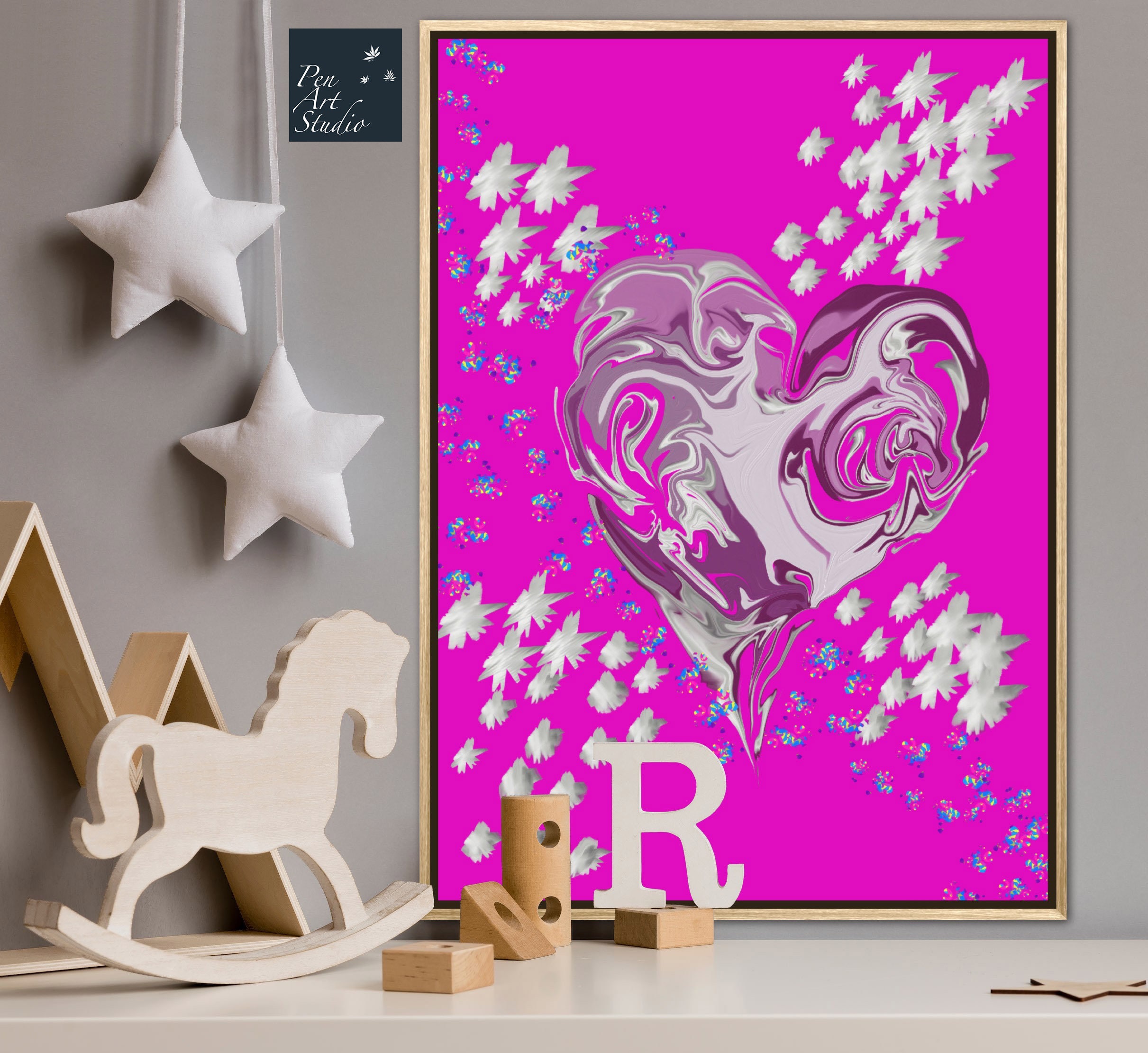 Extra Large Shocking Pink Heart Wall Art Teenage Room Decor, Printable ...