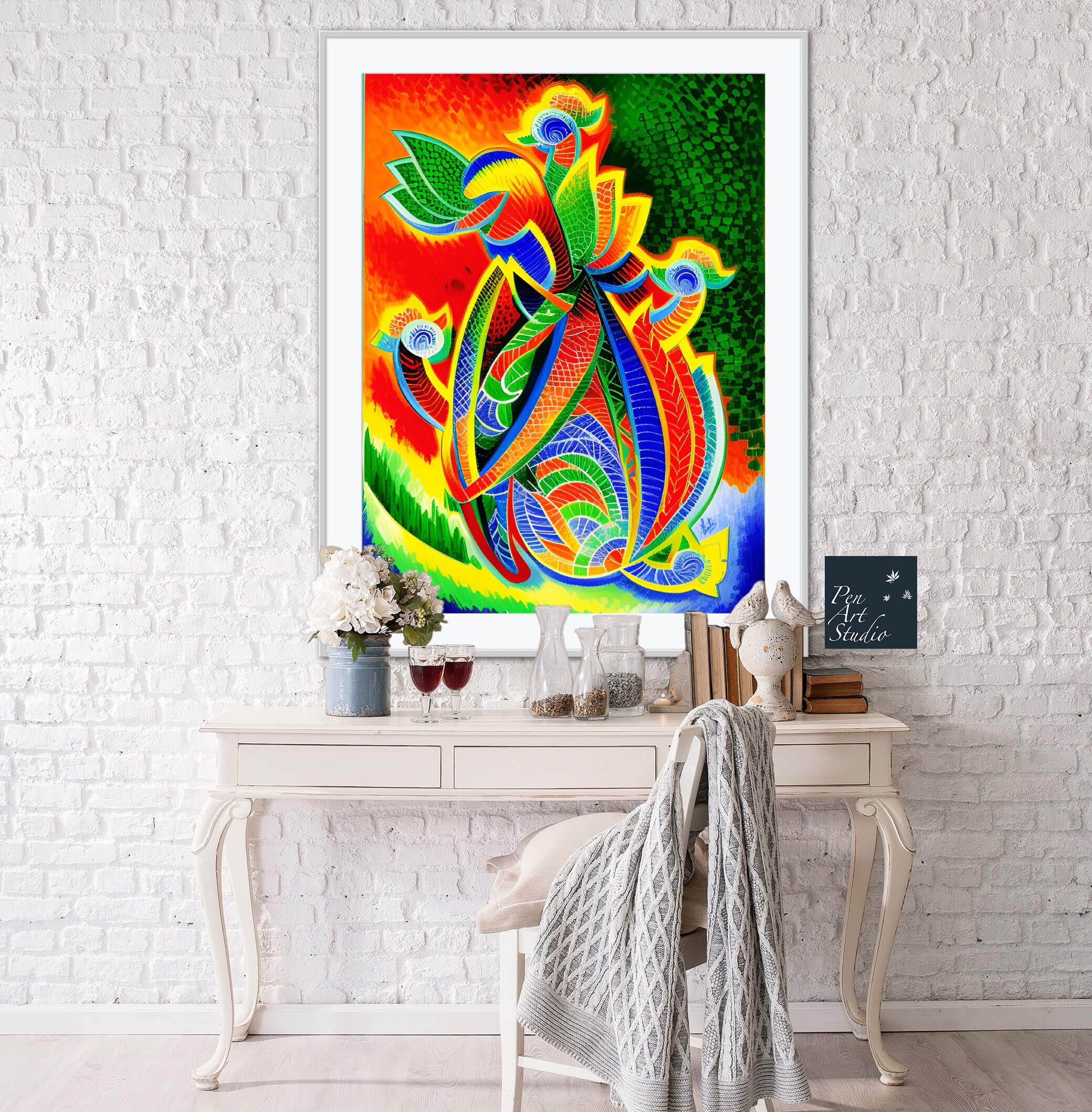 Trippy Fauvism Girl Zen Floral Wall Art Painting Print, Shabby Chic ...