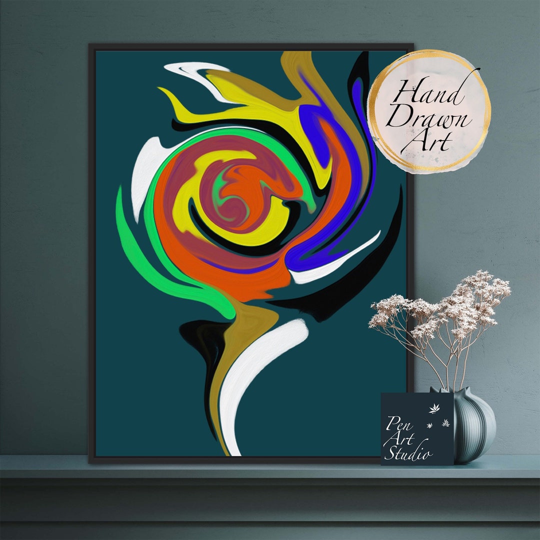 Digital Modern Trippy Floral Wall Art Print, Couples Anniversary Gift ...