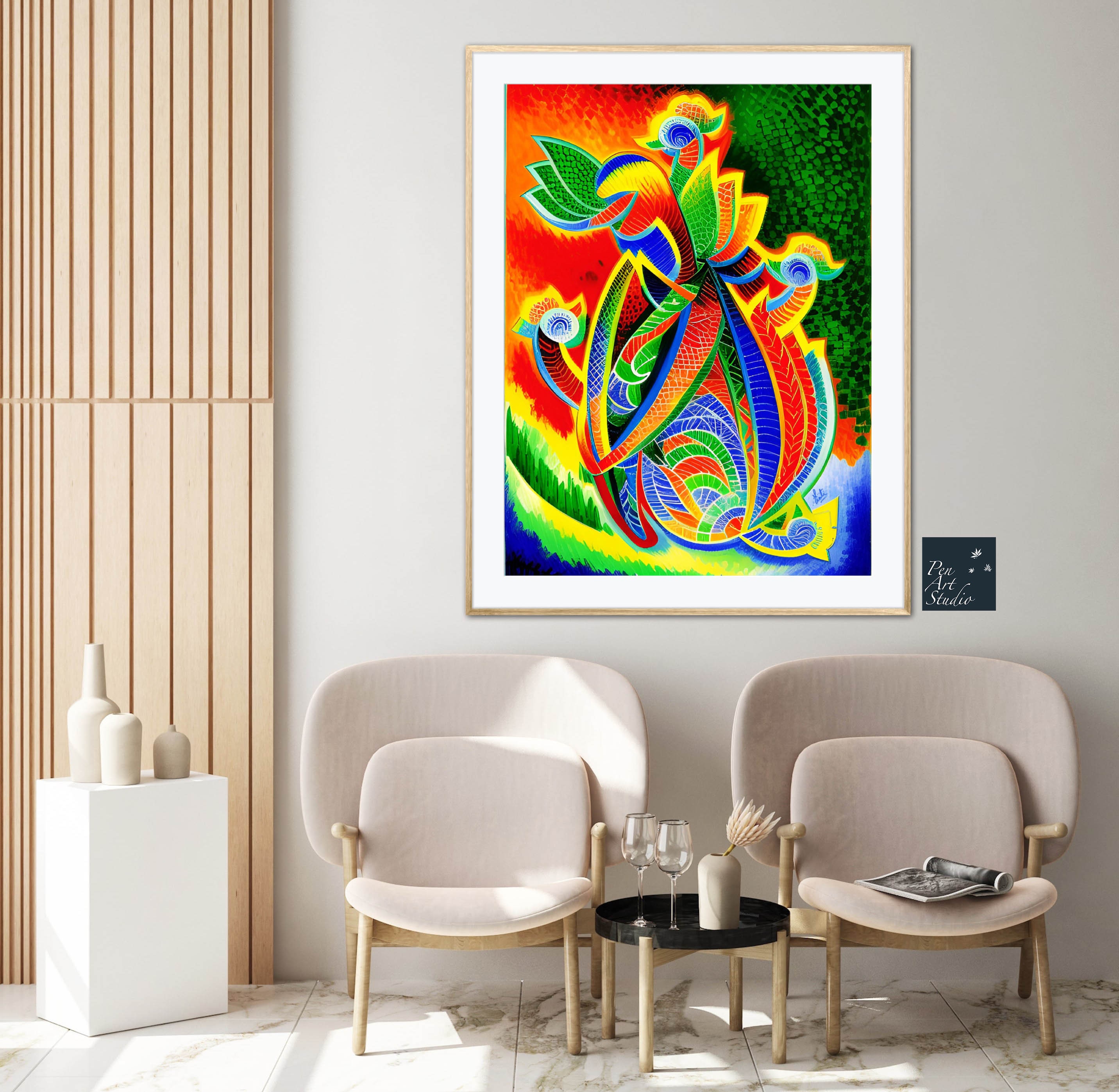 Trippy Fauvism Girl Zen Floral Wall Art Painting Print, Shabby Chic ...