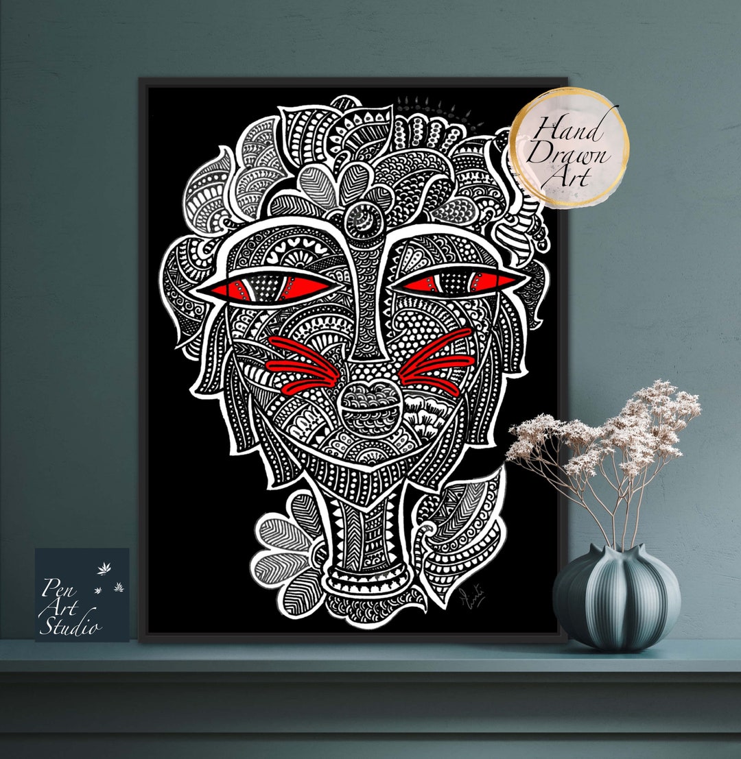 Female Goddess Lioness Wall Art Painting, Spooky Halloween Goth Witchy ...