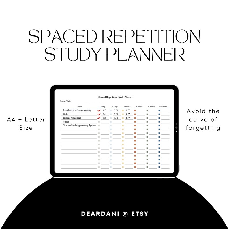 Spaced Repetition Study Template, Study Planner for College, High ...