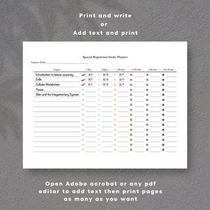 Spaced Repetition Study Template, Study Planner for College, High ...
