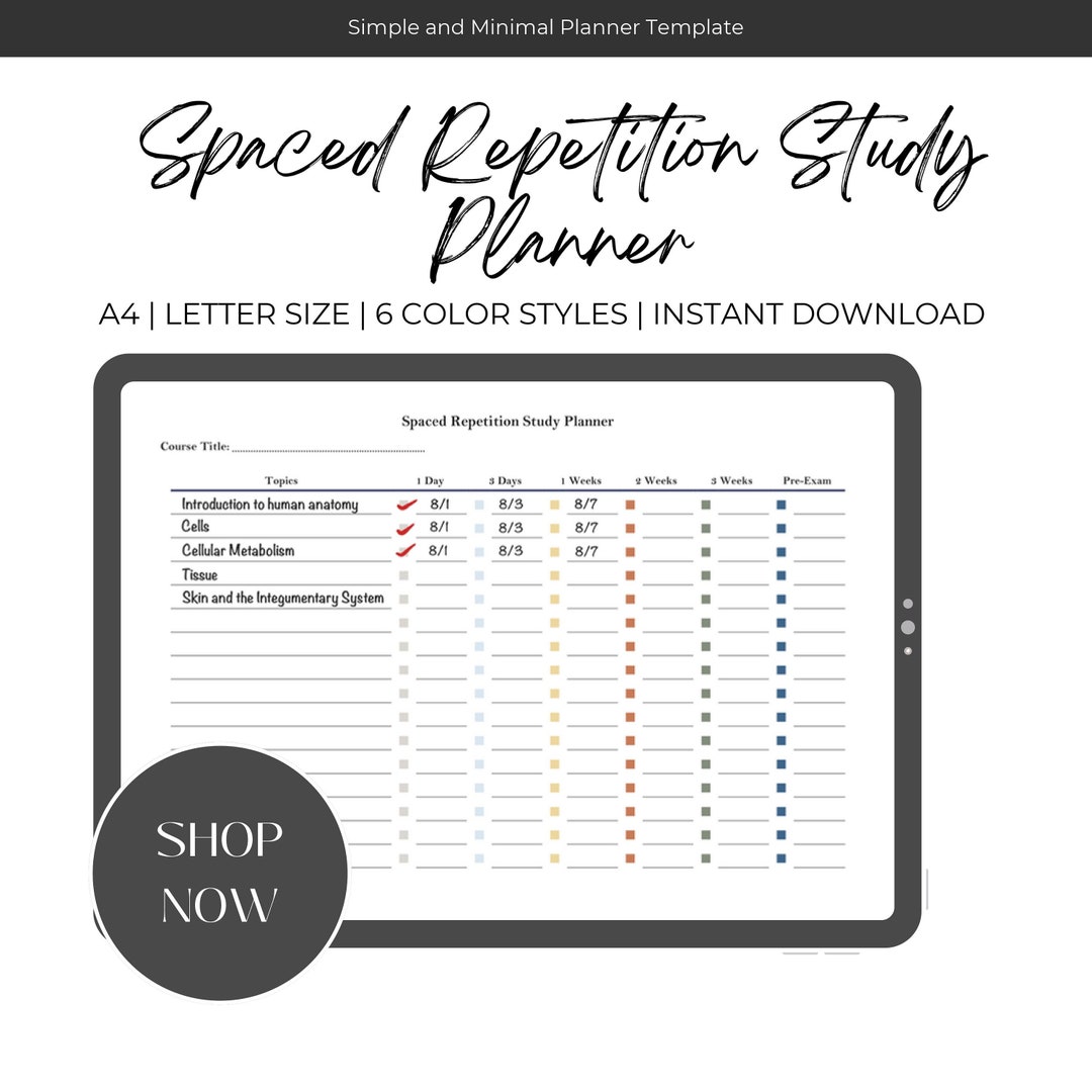 Spaced Repetition Study Template, Study Planner for College, High ...