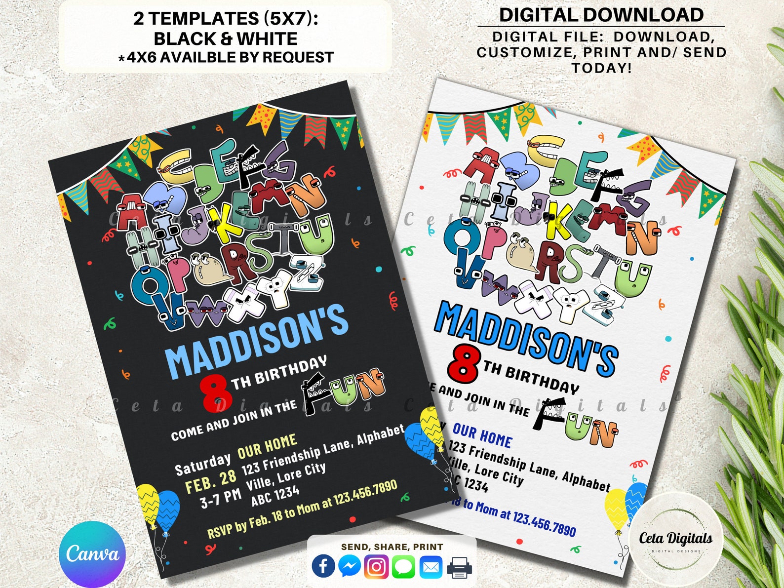 Alphabet Lore DIY Template Invitation Invite Birthday Party - Etsy