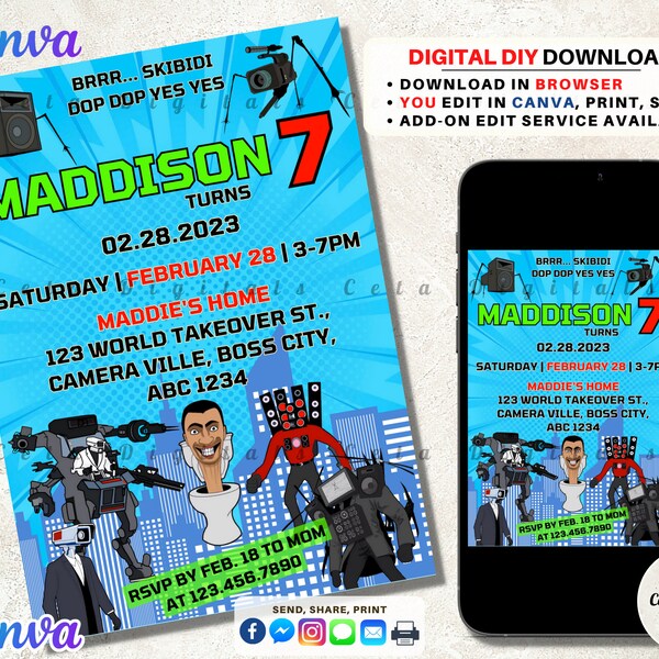 Skibidi Invitation - Etsy UK