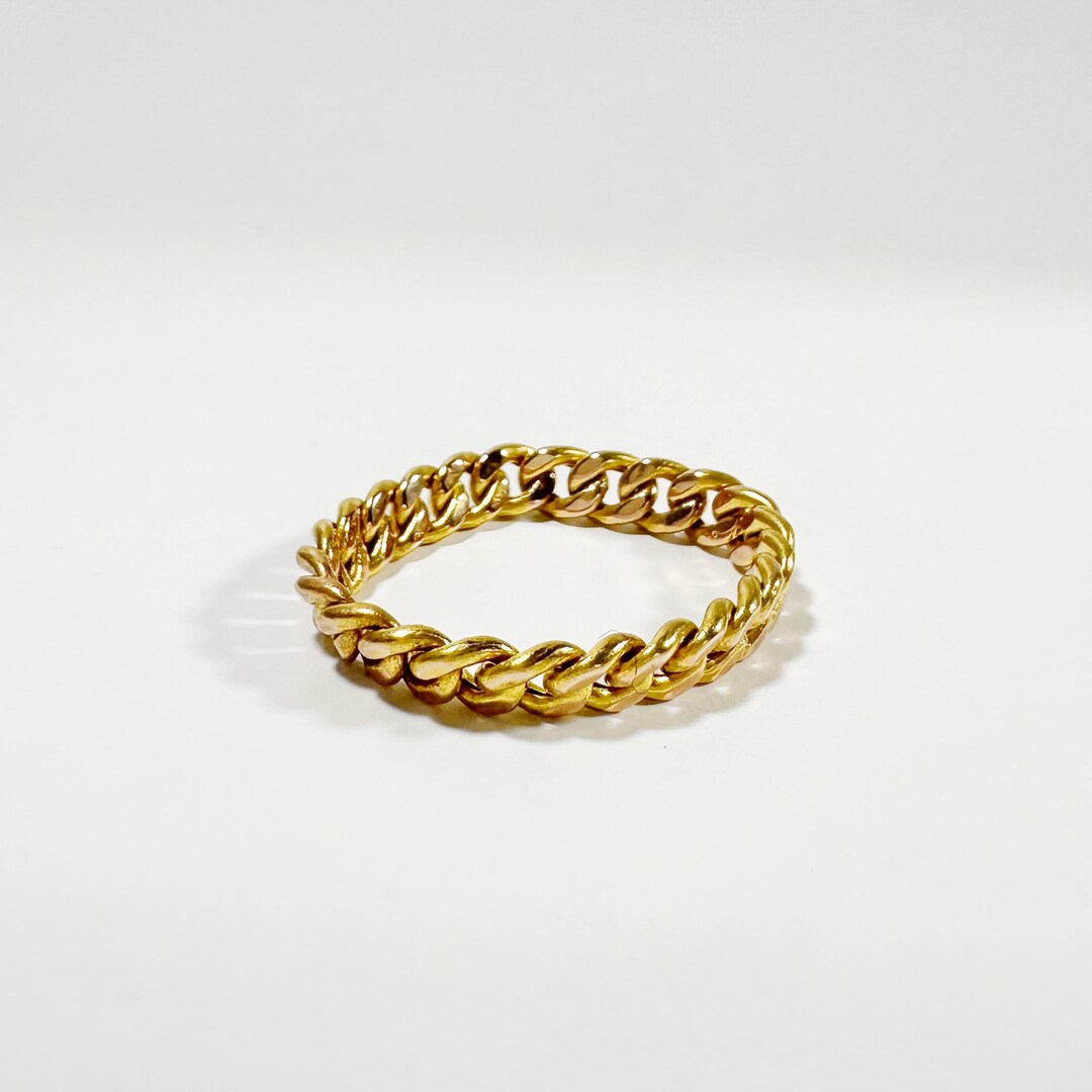 Gold Supple Chain Ring, 18k Gold Chain Ring, Vintage Gold Chain Link ...