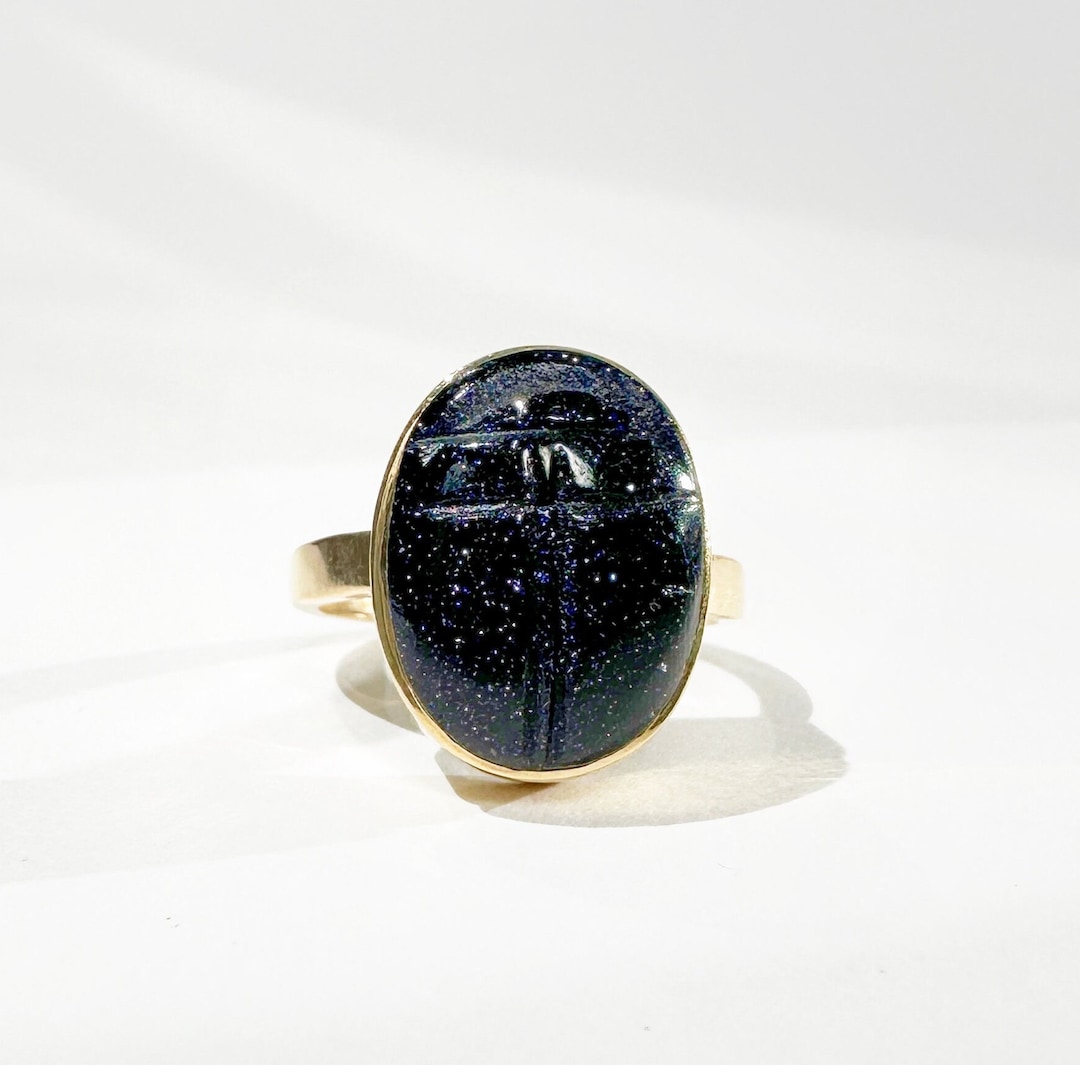 Vintage Gold Scarab Ring, 18k Gold Beetle Ring, Goldstone Beetle Ring ...