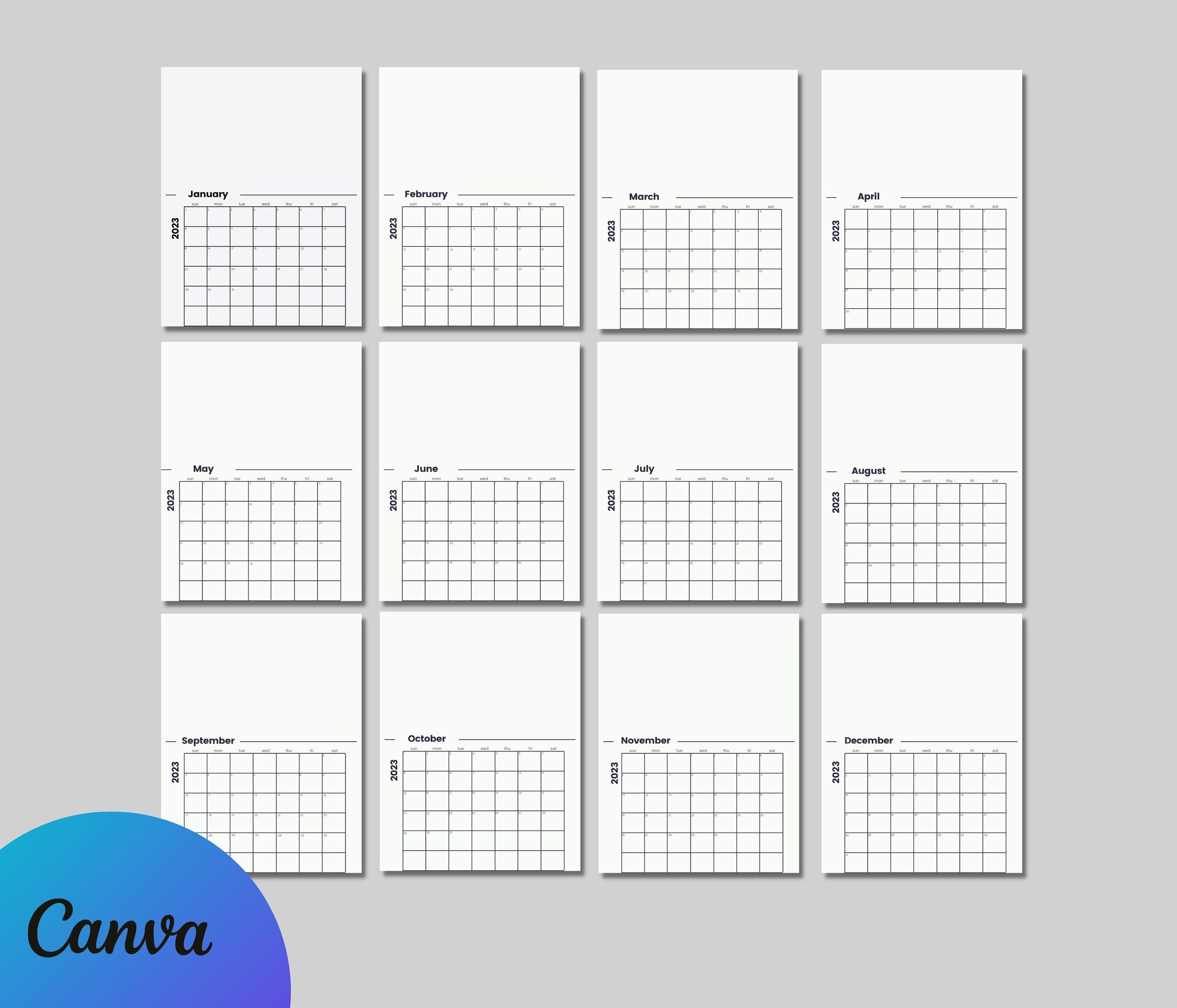 2023 Calendar Canva Template - 100% Editable With Tutorial - Etsy