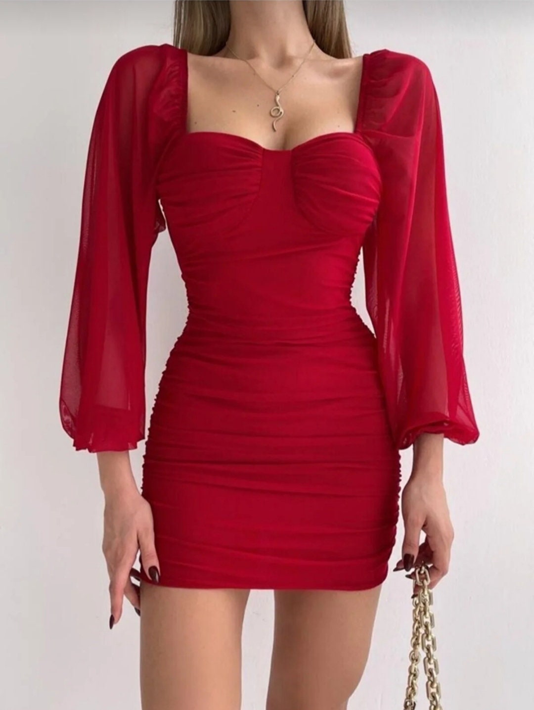 Long Sleeve Detailed Draped Dress - Etsy