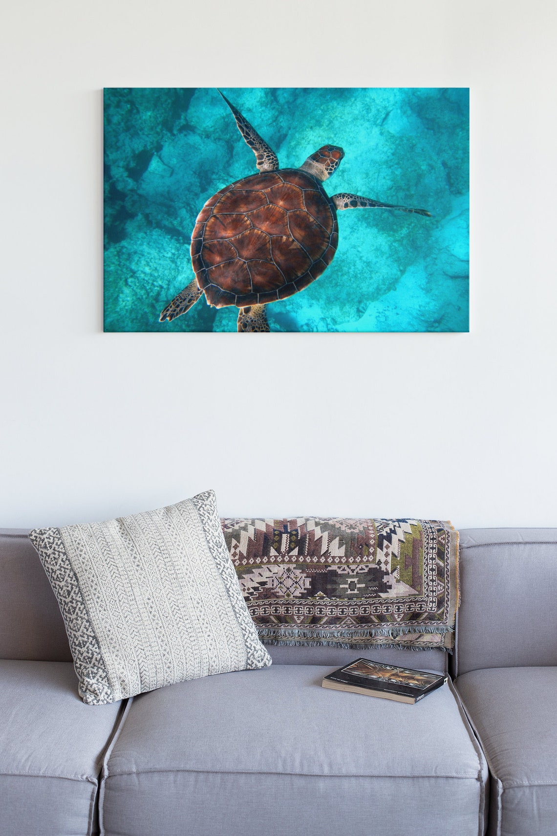 Big Sea Turtle Swimming Through the Ocean at Kaputas Beach High Gloss ...