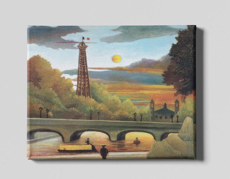 Impression sur toile Seine et Tour Eiffel d'Henri Rousseau au coucher ...