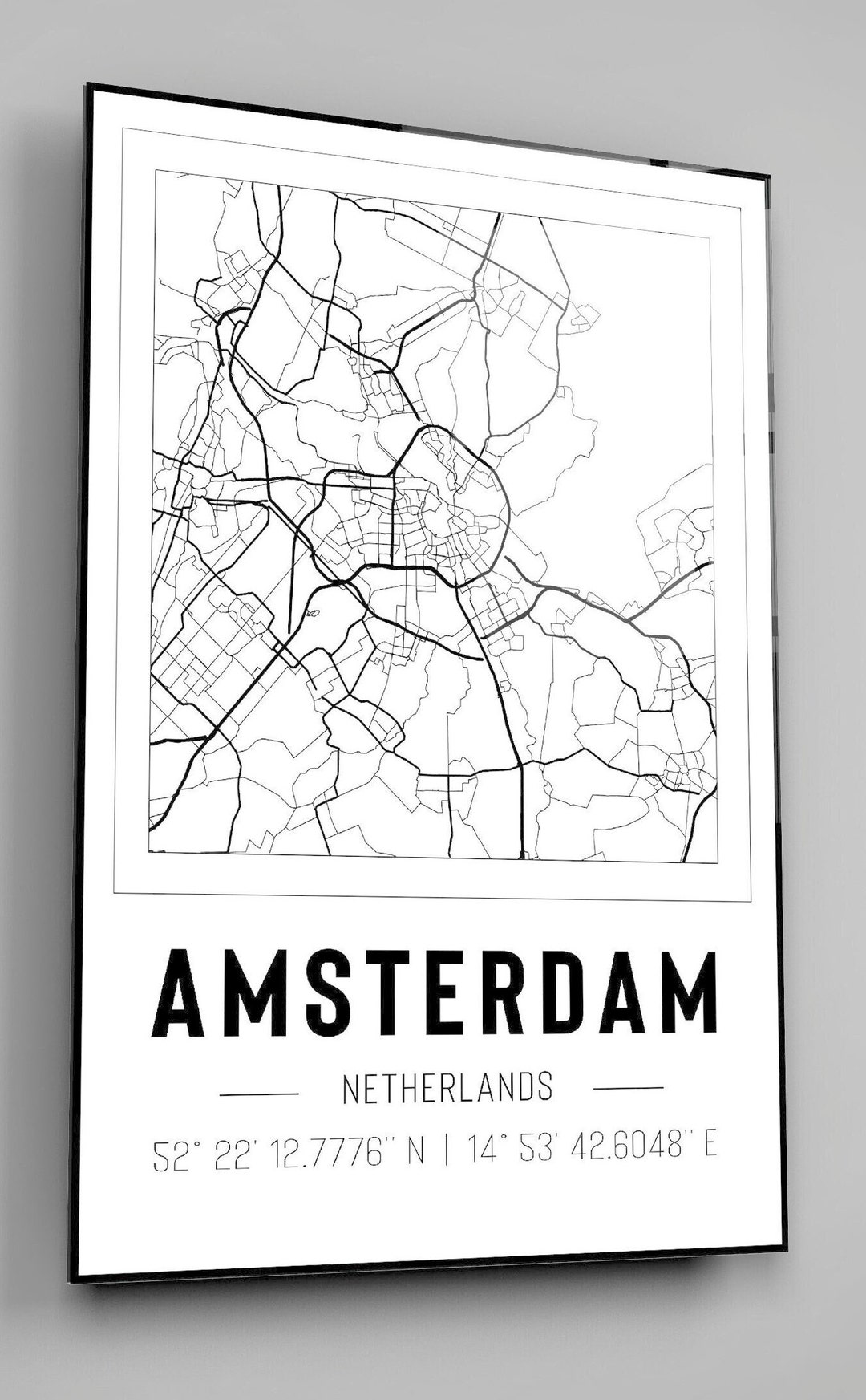 Amsterdam Netherlands City Map With Co Ordinates High Gloss Acrylic ...