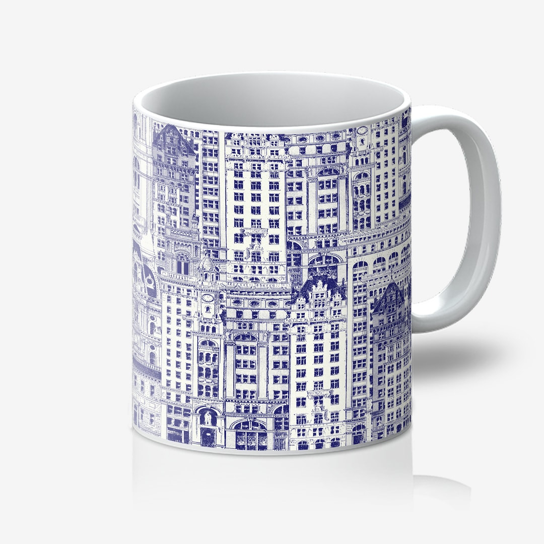 Blue City Buildings Pattern Background Vintage Art 11oz Coffee/tea Mug ...