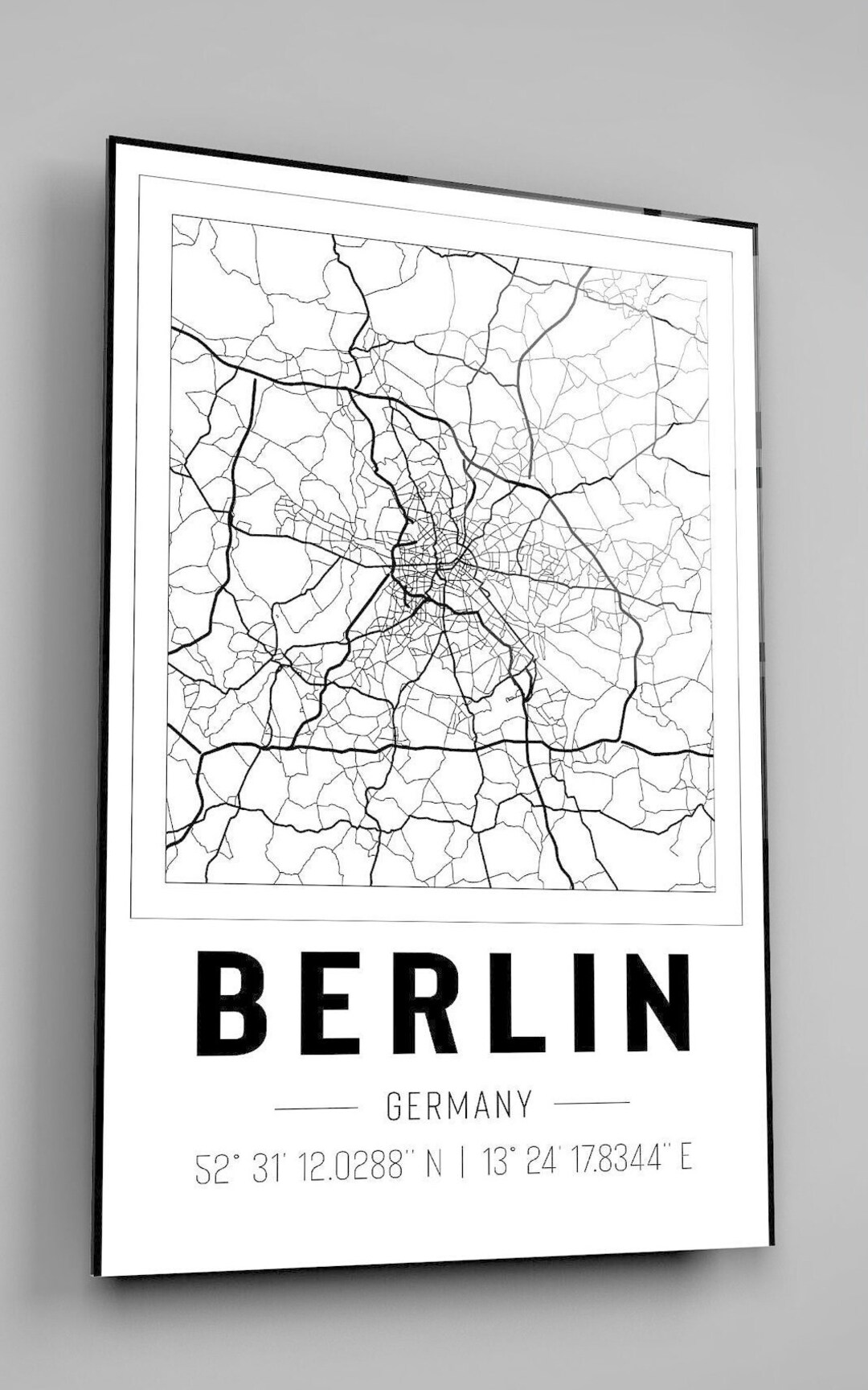 Berlin Germany City Map With Co Ordinates High Gloss Acrylic Glass Wall ...