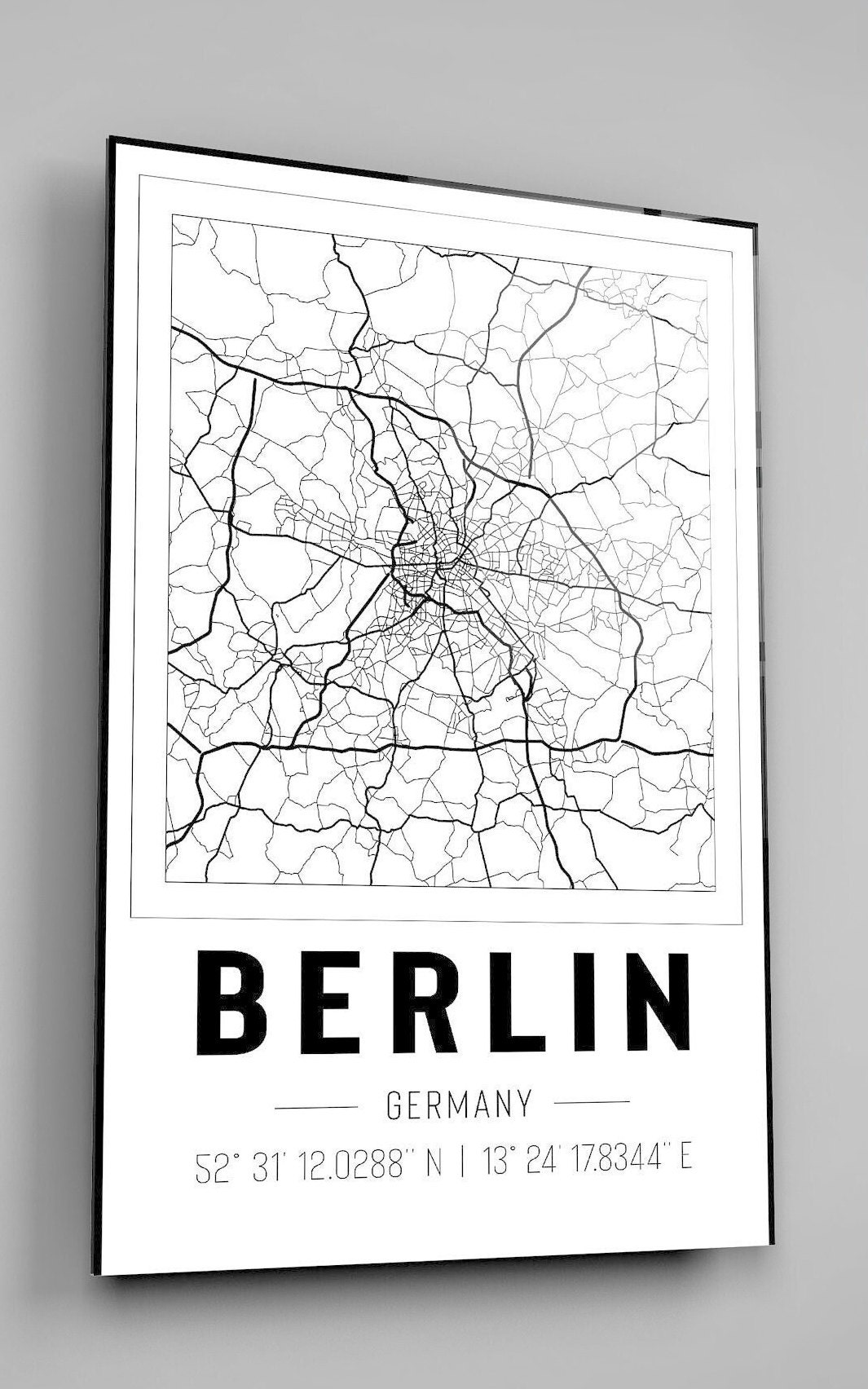 Berlin Germany City Map With Co Ordinates High Gloss Acrylic Glass Wall ...